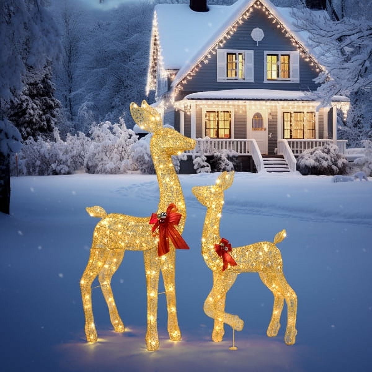 Sgokeen 2-Piece 3D Christmas Deer Family Lighted Christmas Yard Decor ...