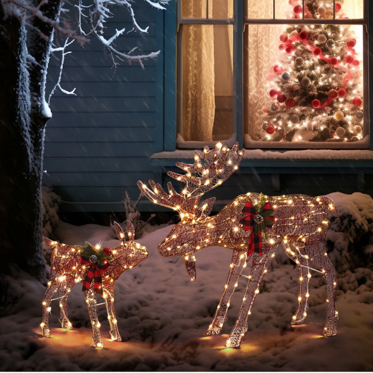Physen 2-Piece Moose Family Lighted 3D Christmas Yard Decor Set w/ 200 ...