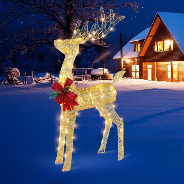 Sgokeen 4ft Lighted 3D Christmas Buck Outdoor Yard Decoration w/ 90 LED ...