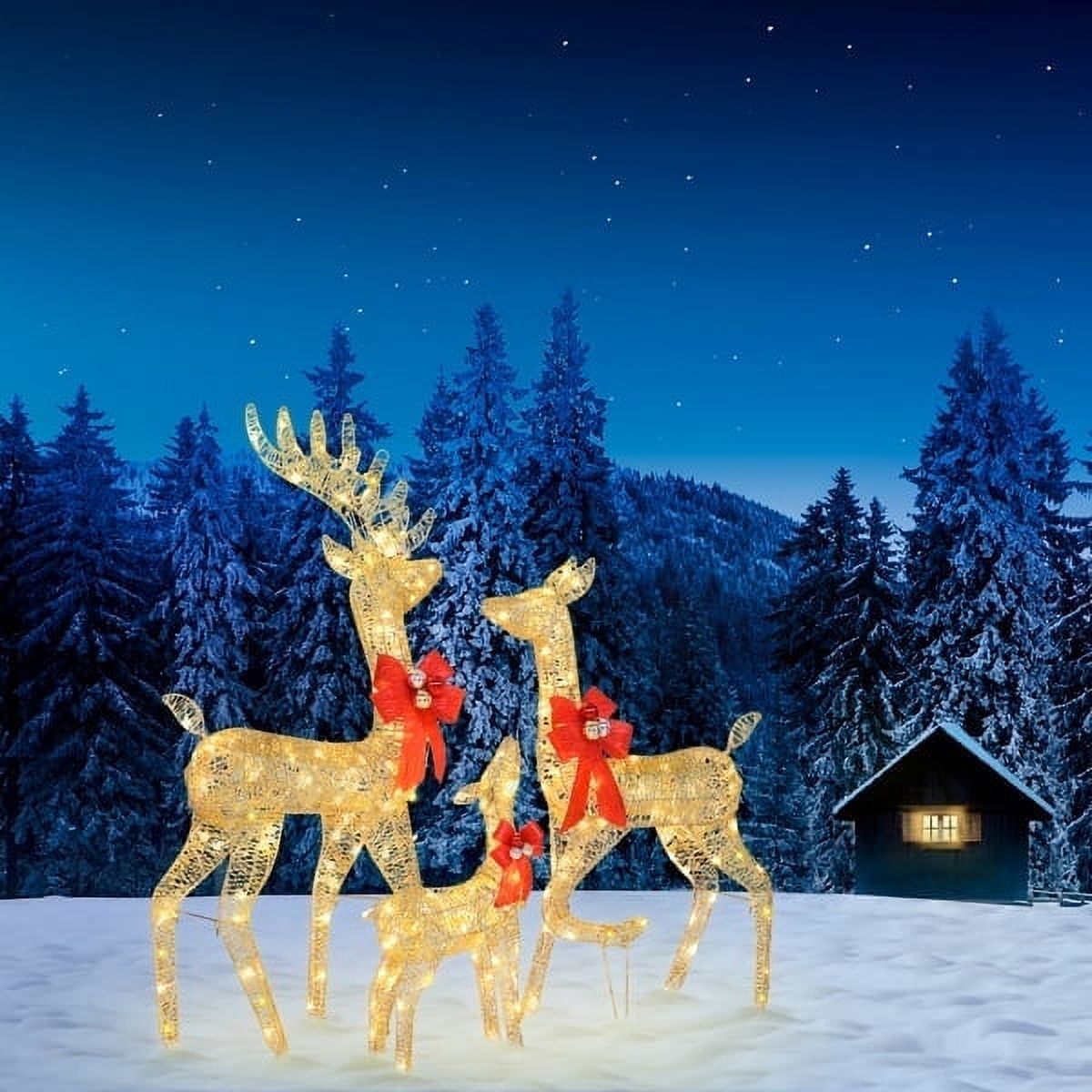 Sgokeen 3-Piece Lighted 3D Christmas Reindeer Set Outdoor Yard ...