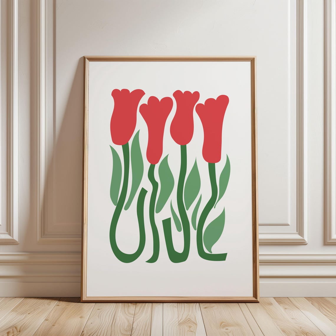 Physical, Cute Red Green Flower Nursery Wall Art, Hand Drawn Botanical ...