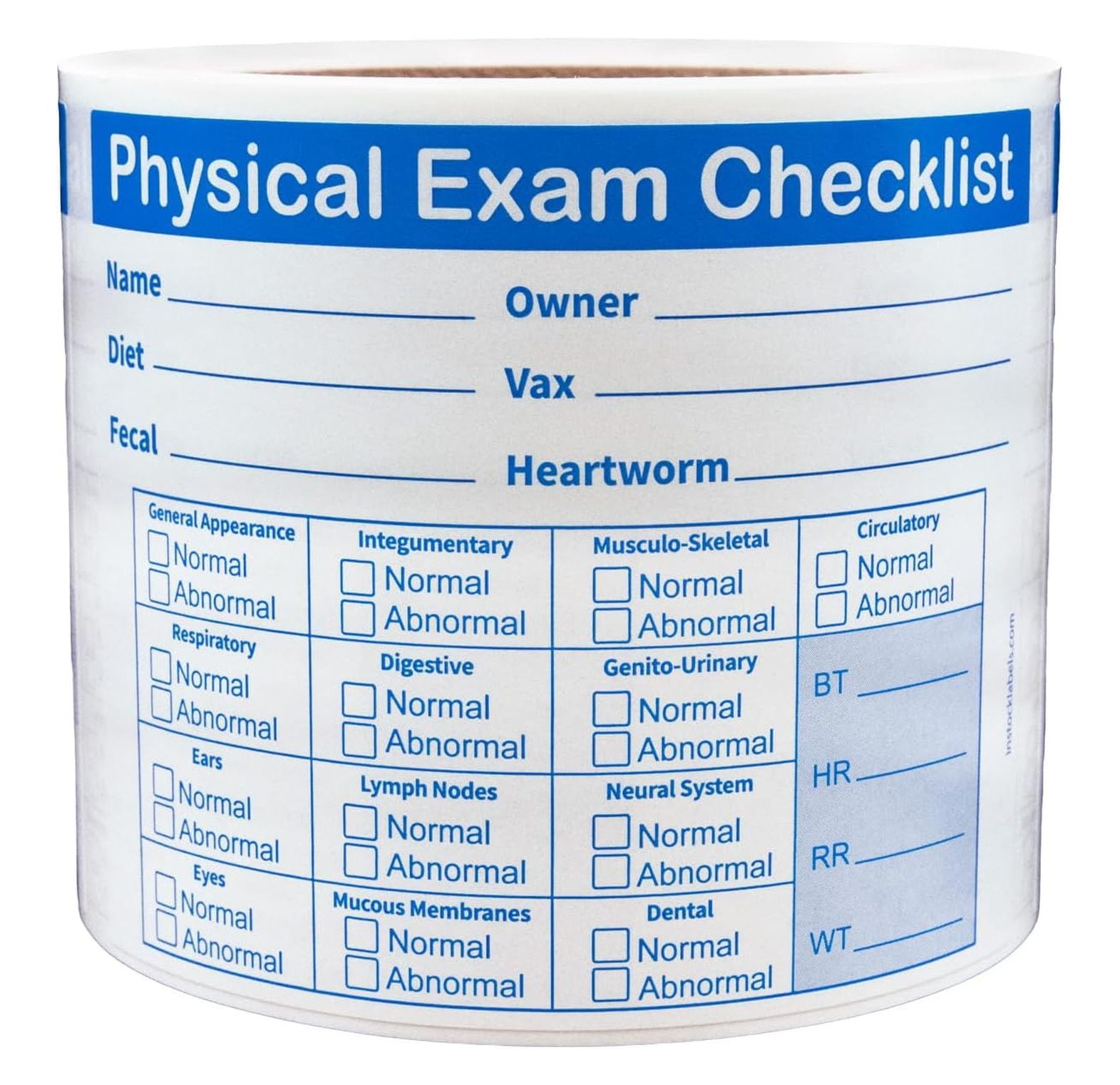 Physical Exam Checklist Veterinary Labels 3 x 4 Inch 100 Total Stickers ...