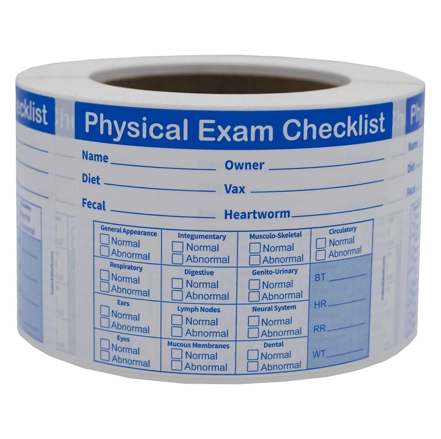 Physical Exam Checklist Veterinary Labels 3 x 4 Inch 100 Total Stickers ...