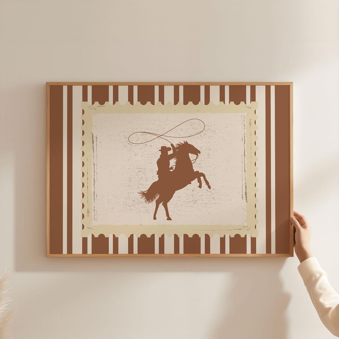 Physical Poster - Vintage Rodeo Poster Cowboy Brown Wall Art, Striped ...