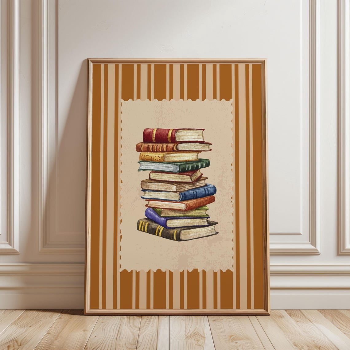Physical Poster - Vintage Stripped Book Lover Poster, Stack Of Books ...