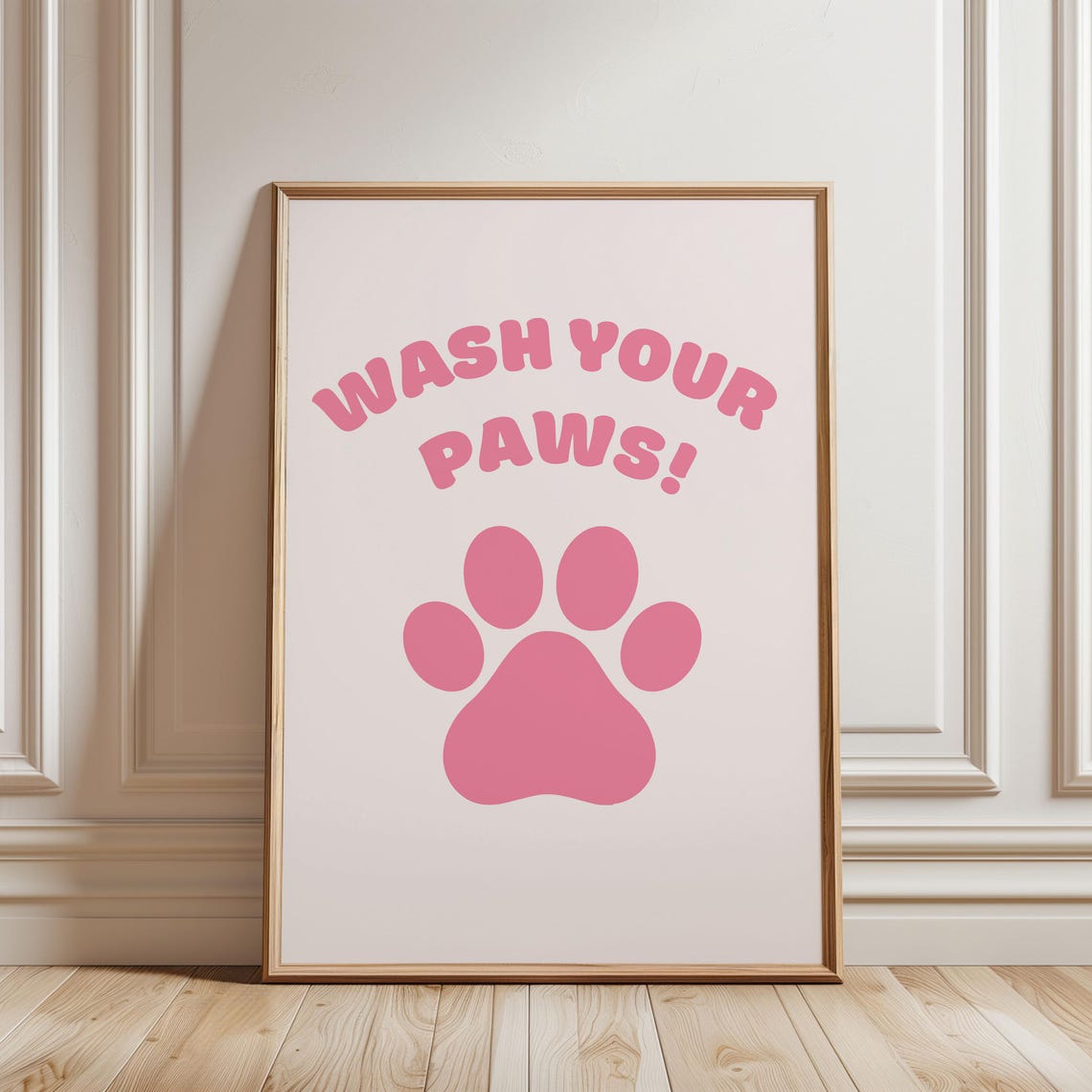 Physical Poster - Wash Your Paws Tet Wall Art | Cat Paws Pink Quote ...