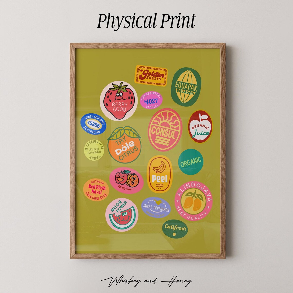 Physical Print, Fruit Sticker Art Print, Fruit Poster, Vintage Sticker ...
