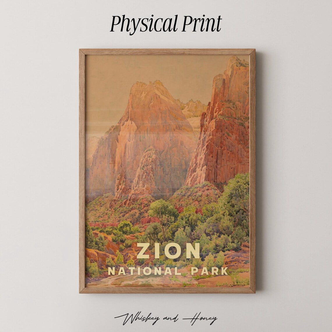 Physical Print, Vintage Zion National Park Art Print, Retro Travel ...