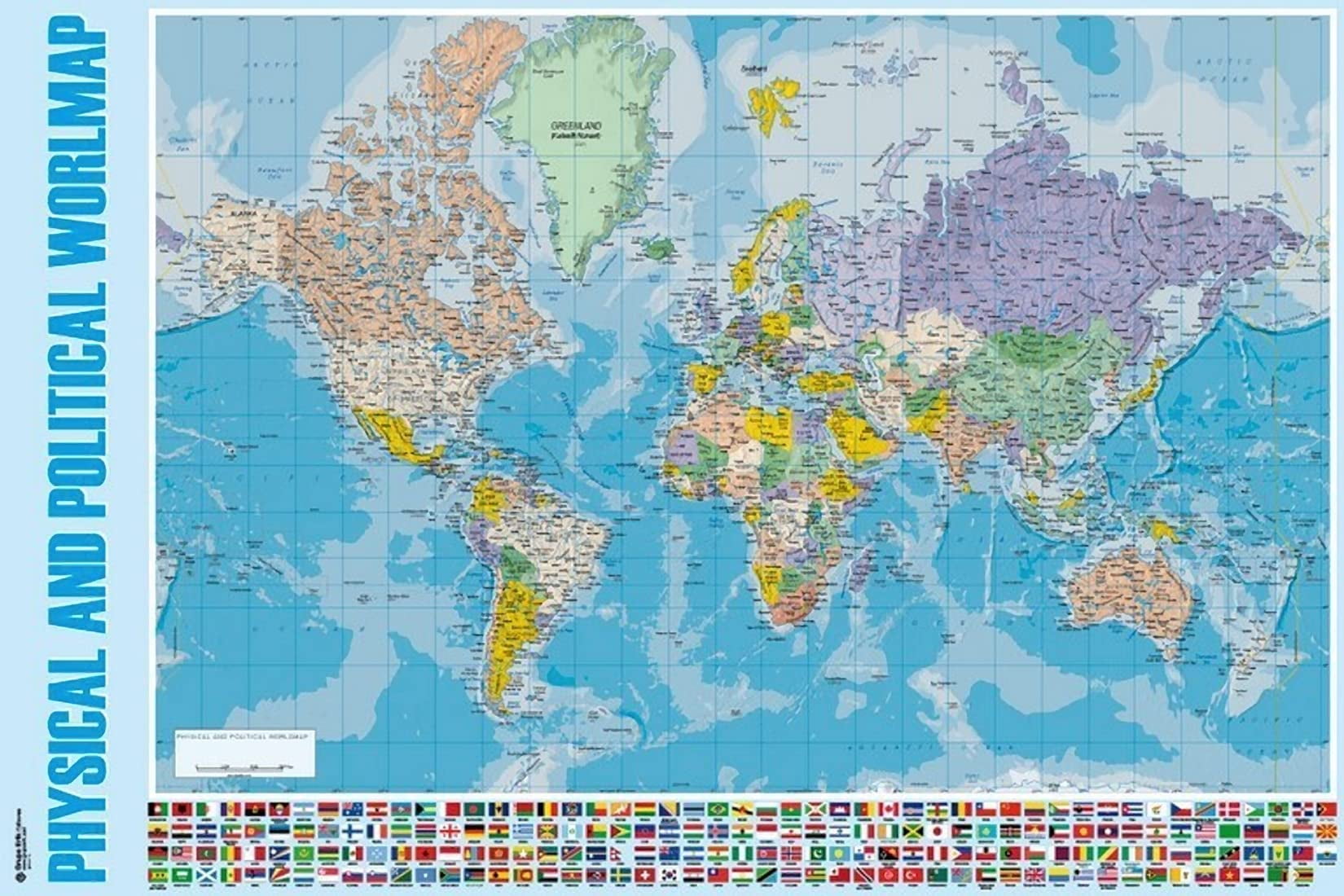 BUY ART FOR LESS Officially Licensed Physical and Political World Map ...