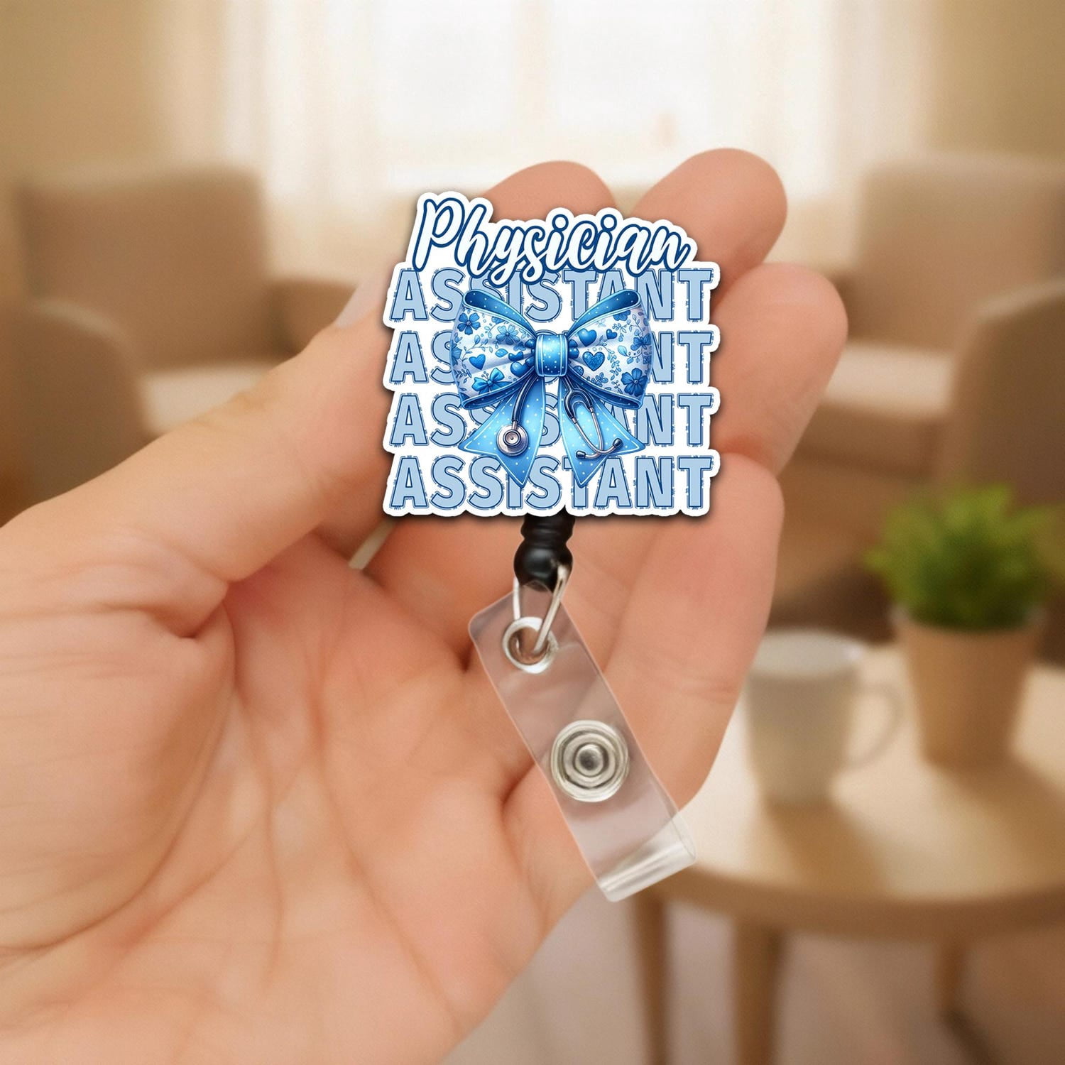 Physician Assistant Blue Bow Badge Reel Acrylic, PA Badge, Badge Holder ...