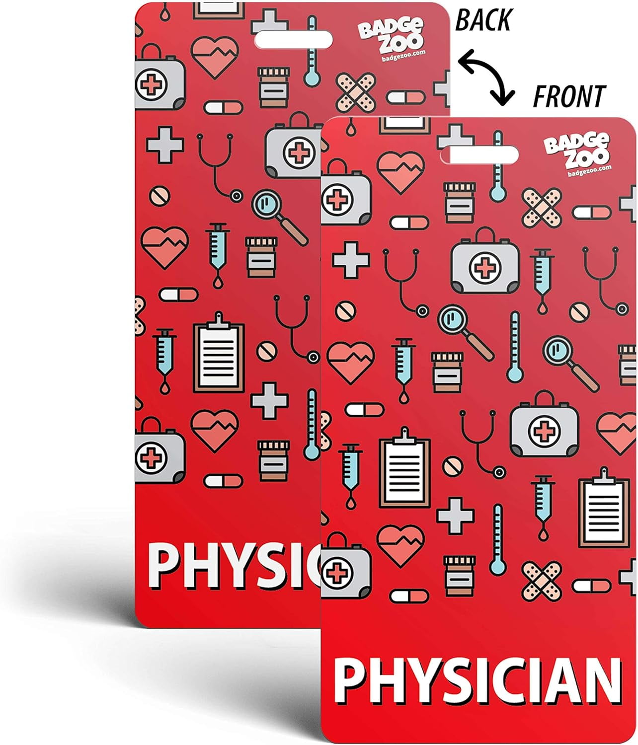 Physician Badge Buddy (20 Pack) - Red with Medical Icons - Vertical ...