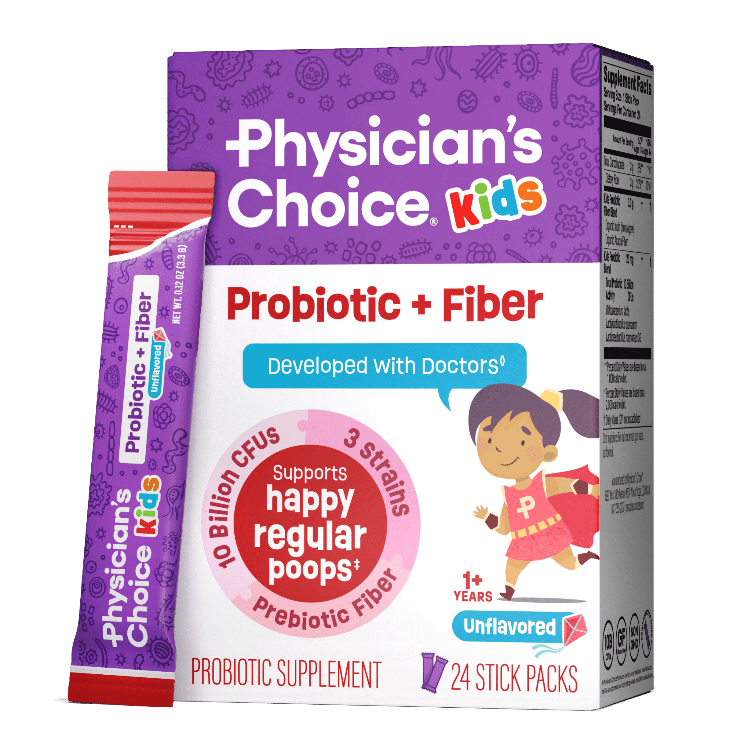 Physician's Choice Kids Probiotic + Prebiotic Fiber Packets (Ages 1 ...