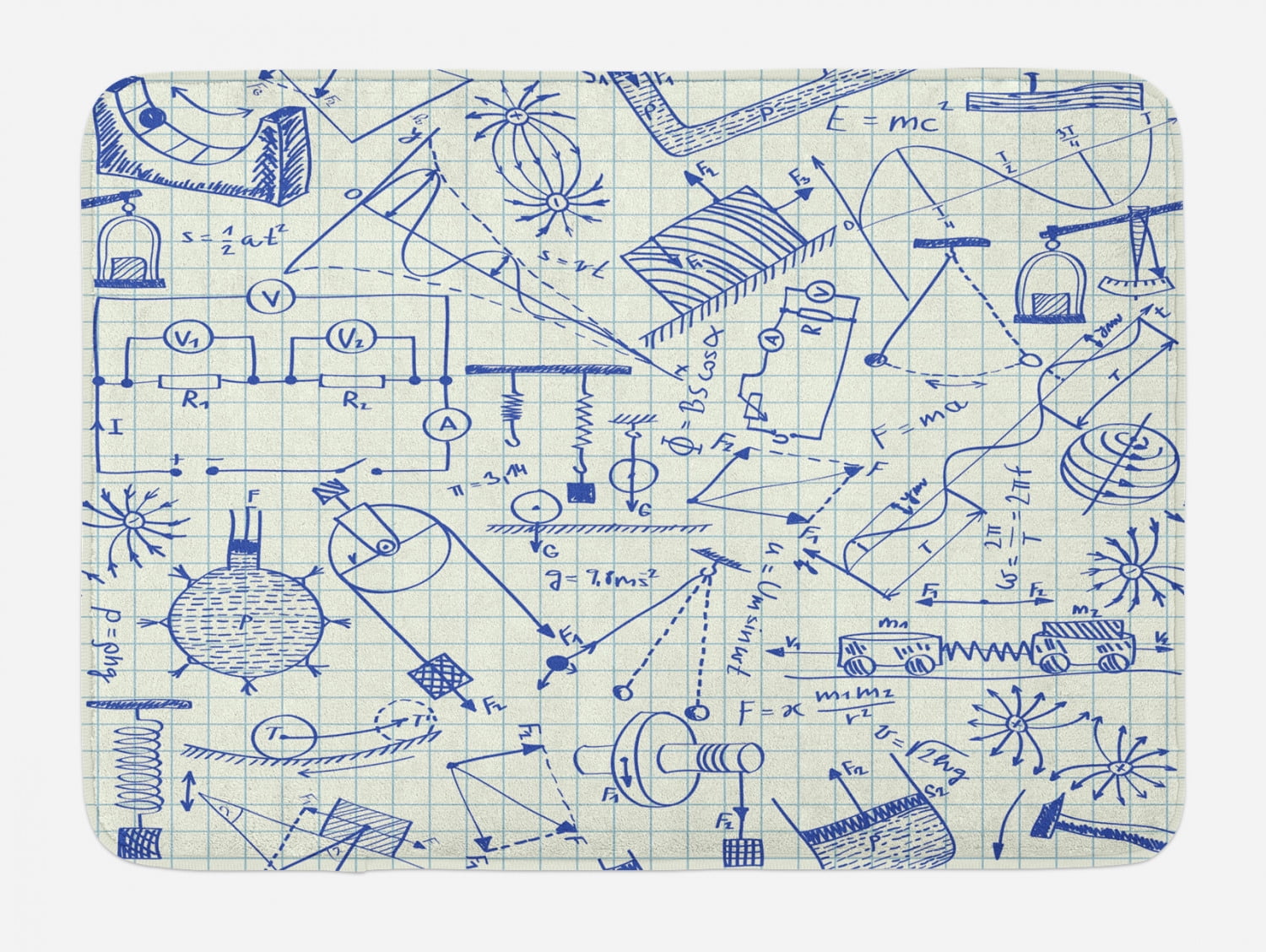 Physics Bath Mat, Themed Technical Formula and Drawings on Squared ...