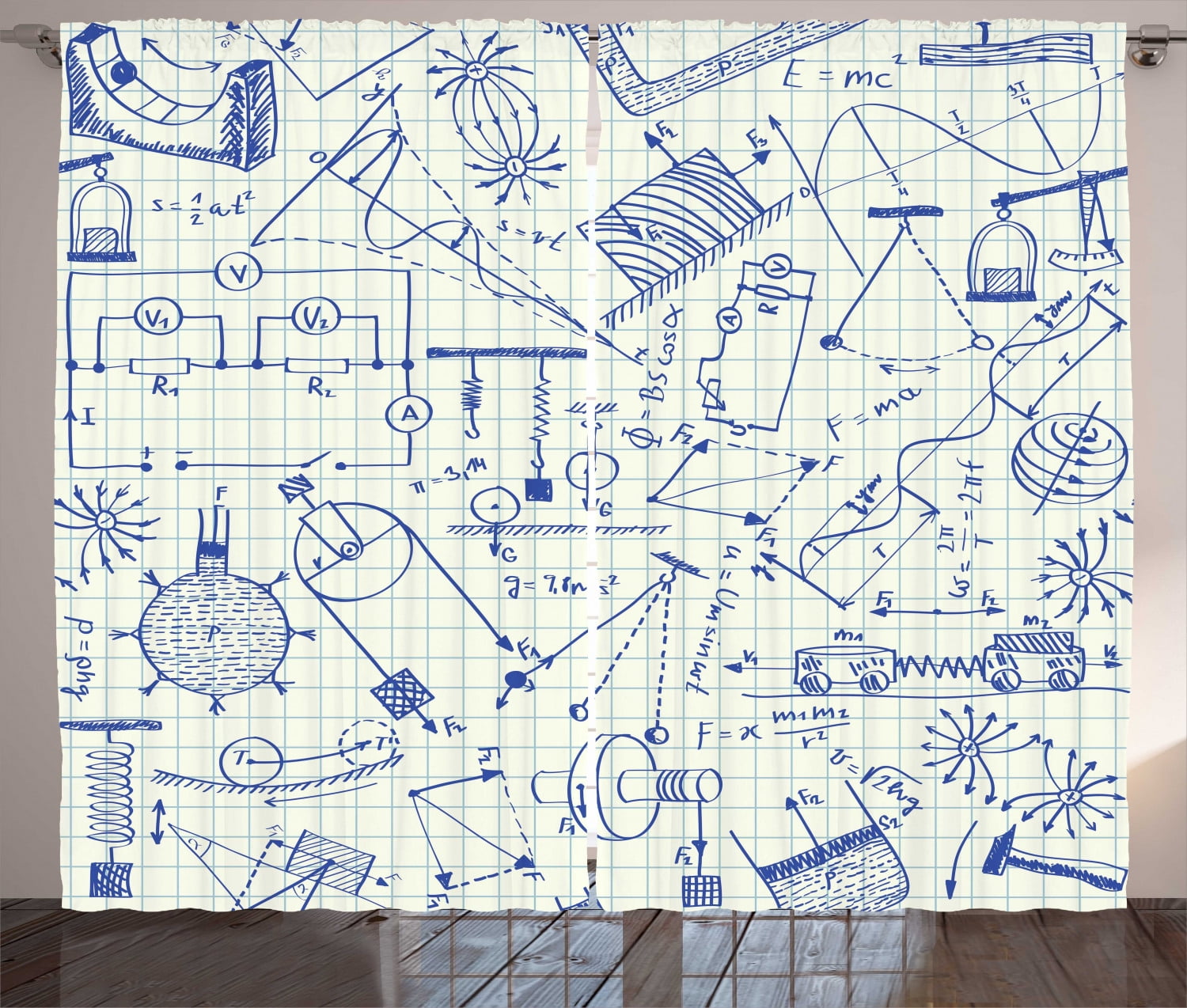 Ambesonne Physics Curtains 2 Panel Set, Technical Formulas Notebook ...