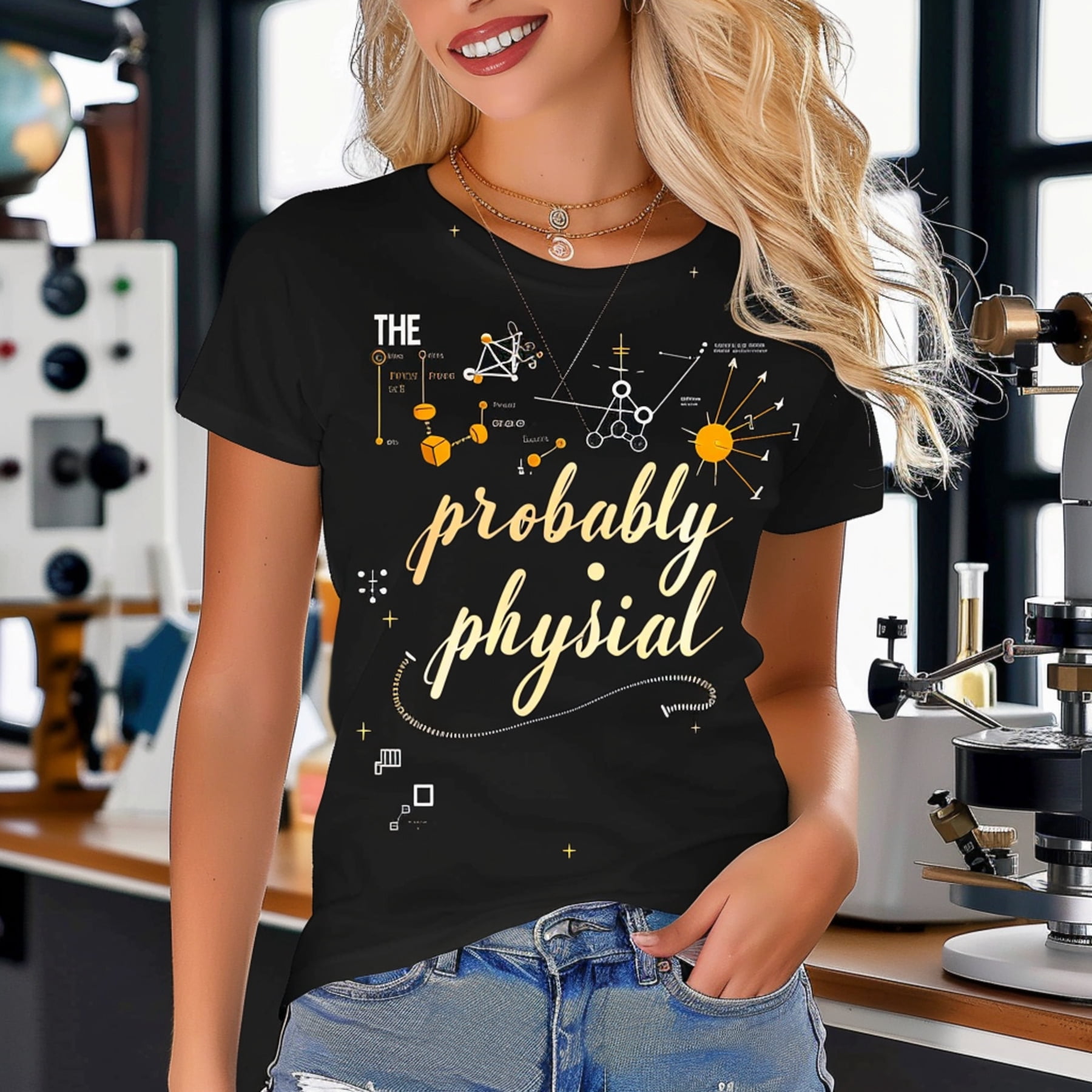 Physics Symbols Black T Shirt for Science Loving Women Fun design with ...