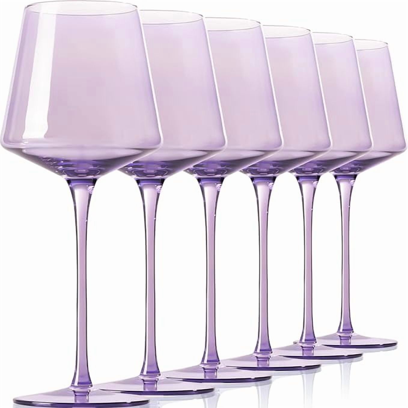 Physkoa Purple Wine Glasses Set of 6-16oz Hand Blown Crystal Colored Wine Glasses with Long Stem ...