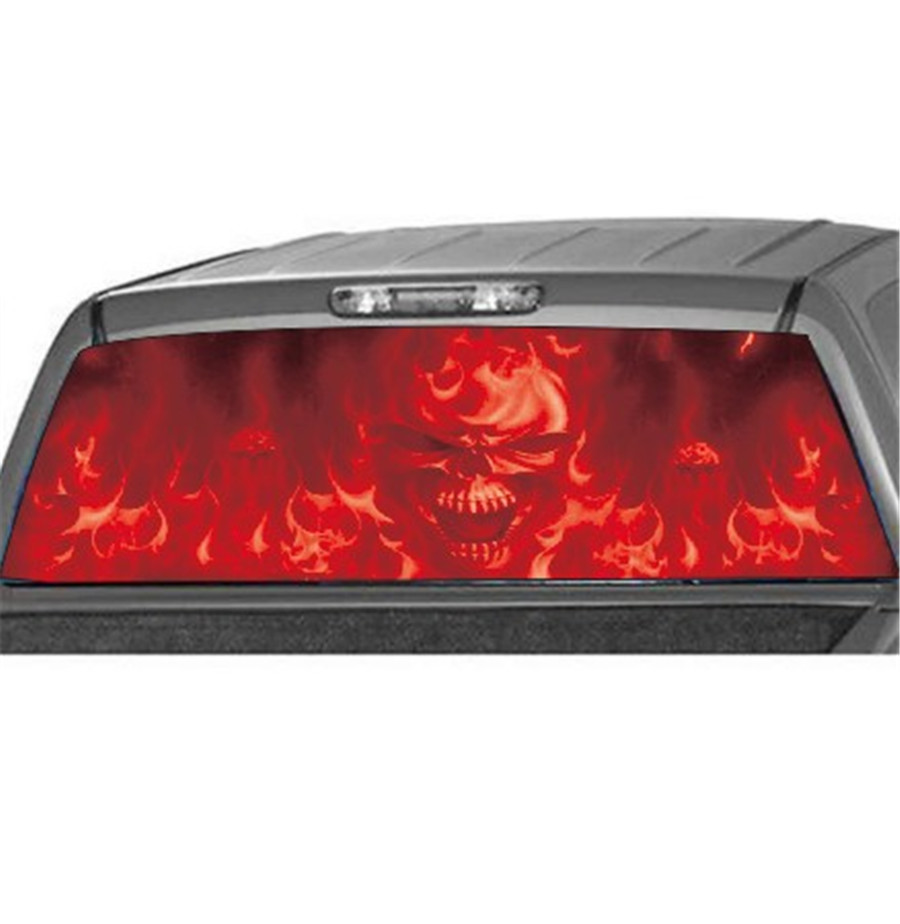 Phyun 147x46cm Red Cool Burning Skull Rear Window Sticker Graphic Decal ...