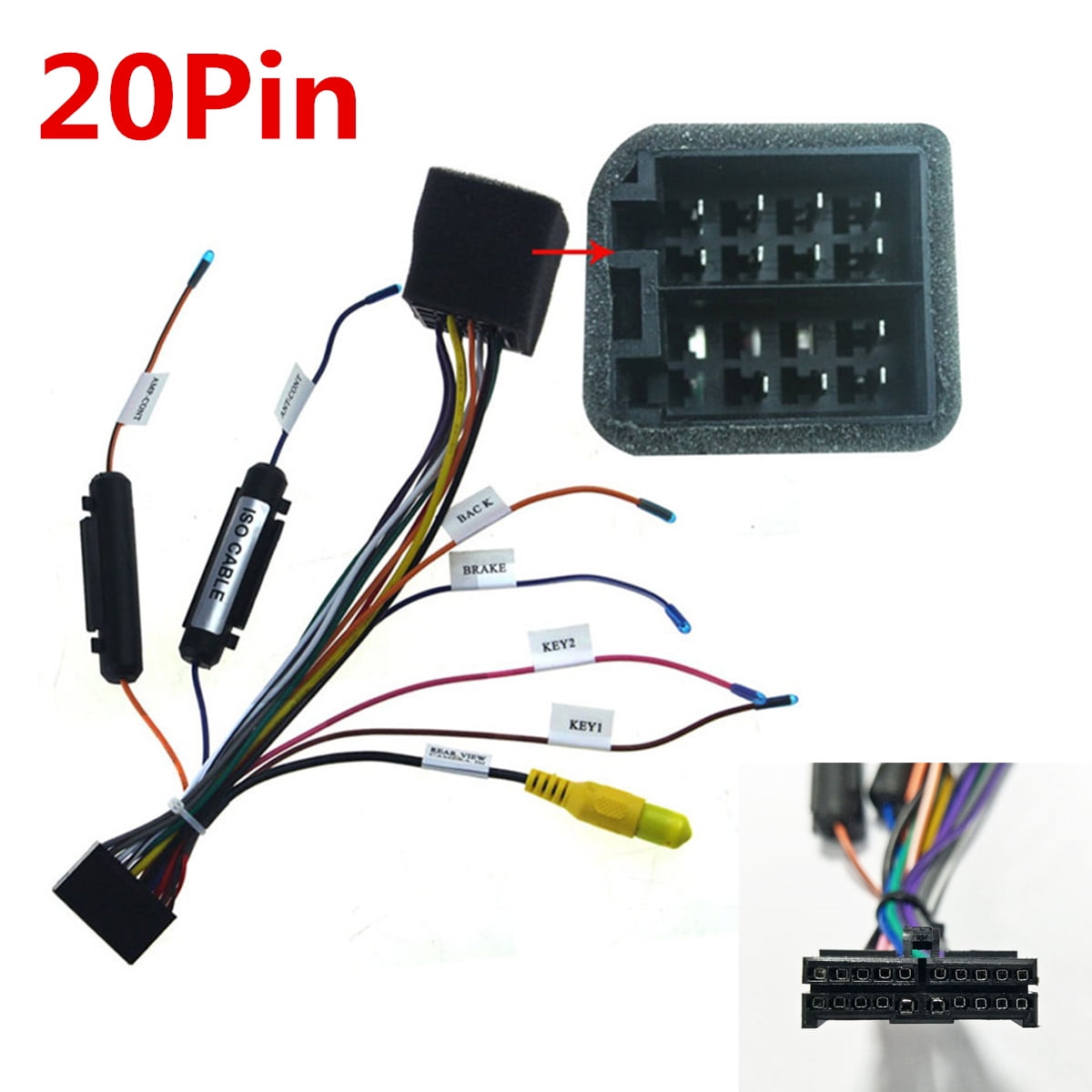 Phyun 20 PIN ISO Wiring Harness Connector for 1DIN 2DIN Android ...