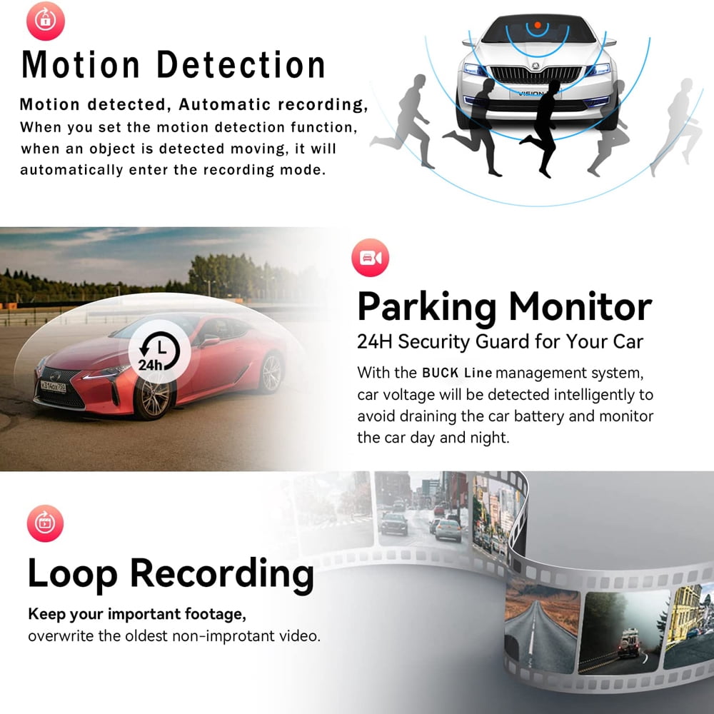 Phyun 3 Channel 1080P WiFi Dash Cam Front/Rear/Inside - Night Vision ...