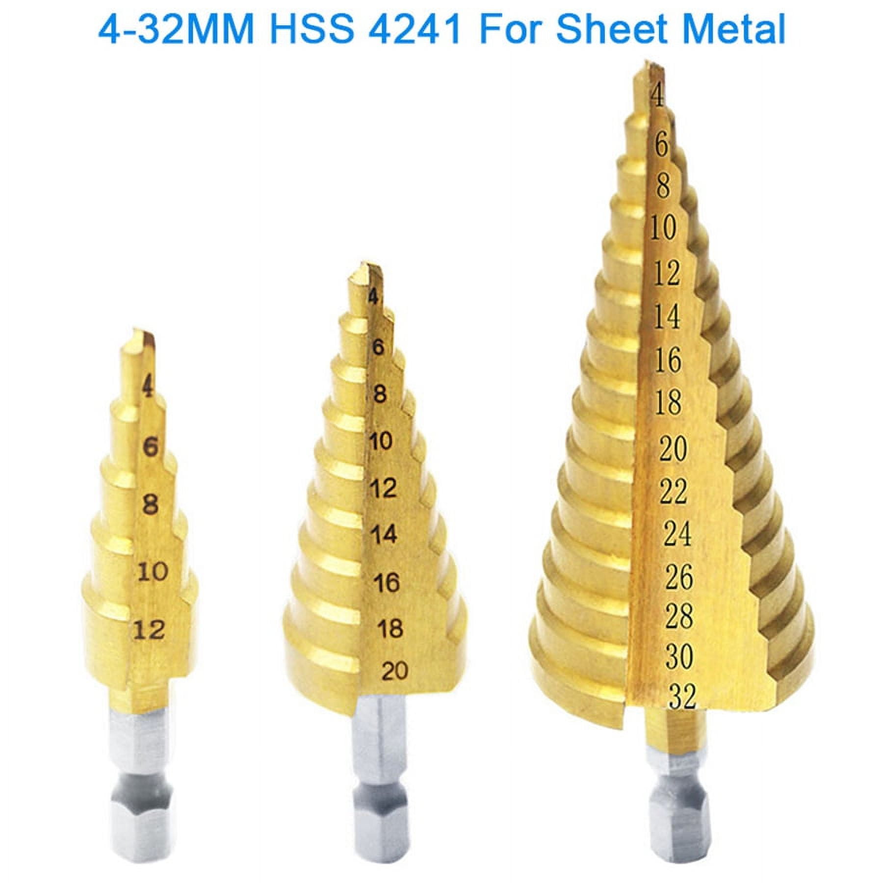 Phyun 3Pcs Set Sheet Metal Tools Drill 4-12/20/32Mm Hex Titanium Step ...
