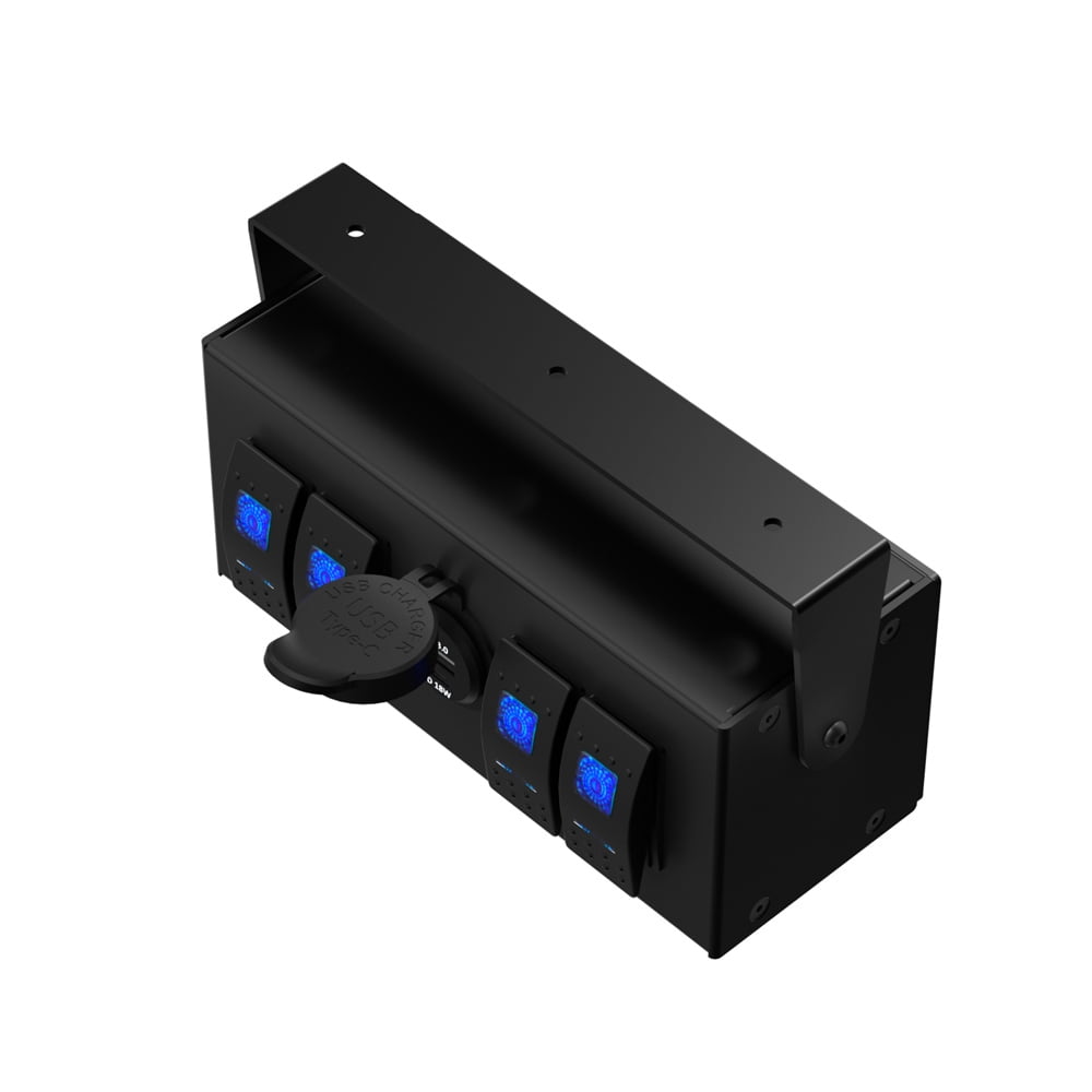 Phyun 4 Gang Rocker Switch Box 12V/24V ON Off Switch QC3.0+PD 18W USB ...