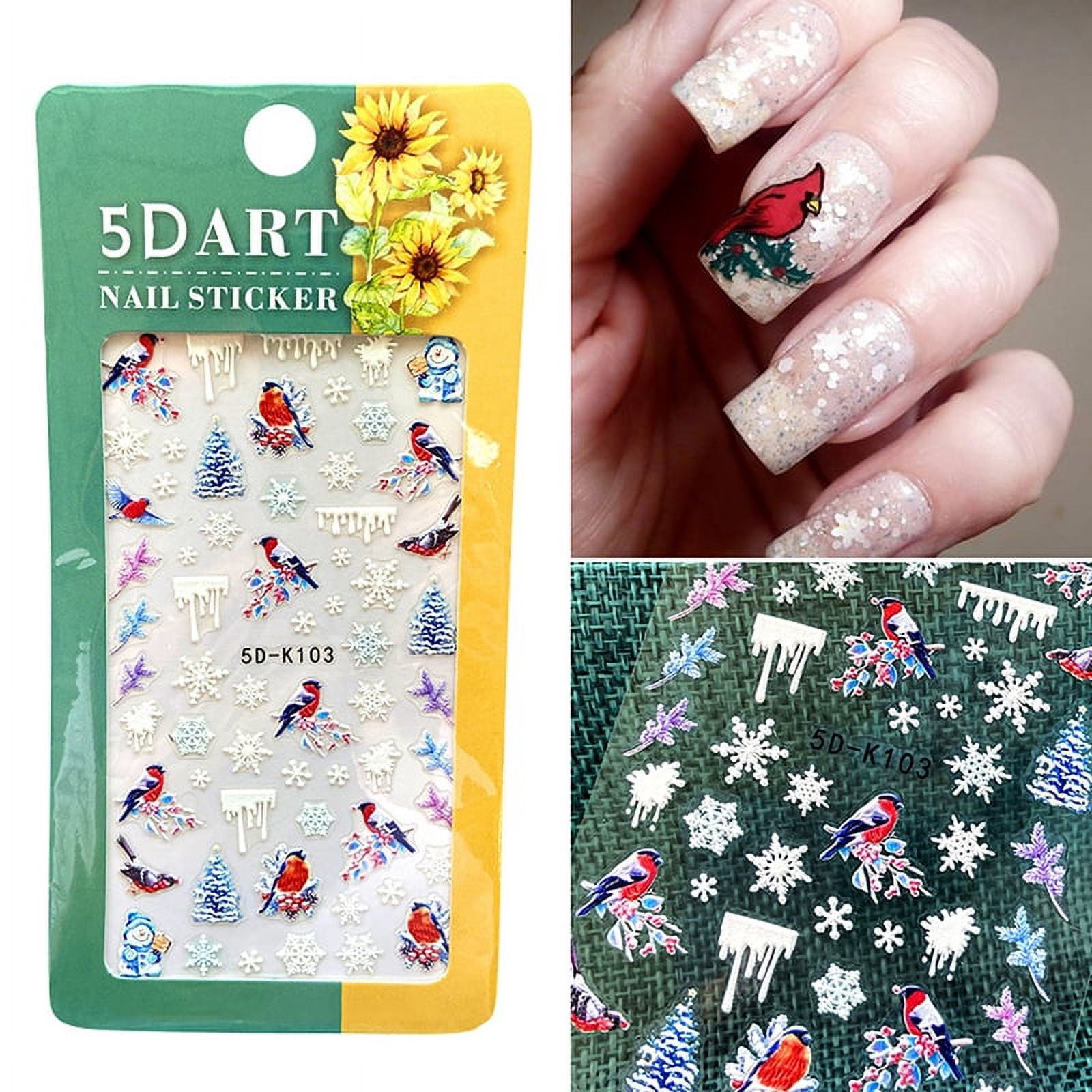 Phyun 4PCS New Nail Art 5D Adhesive Stickers Embossed Color Christmas ...
