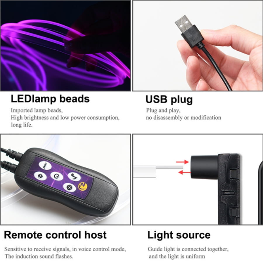 Phyun Car Interior Decor Lamp 3M Optical Fiber Neon Atmosphere Light ...