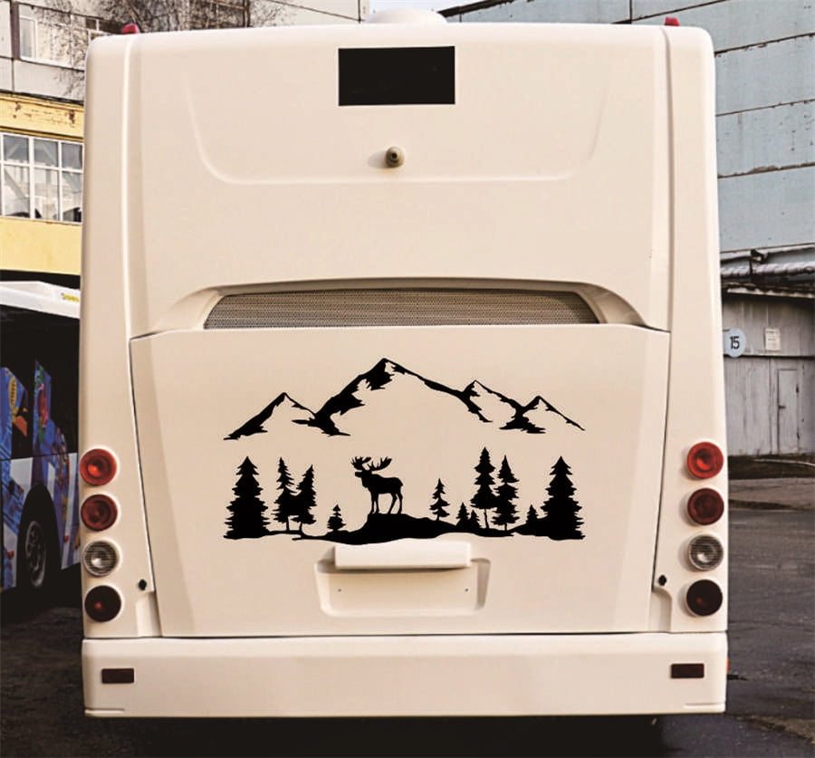 Phyun For SUV RV Camper Offroad Moose Trees Forest Mountain Vinyl Art ...