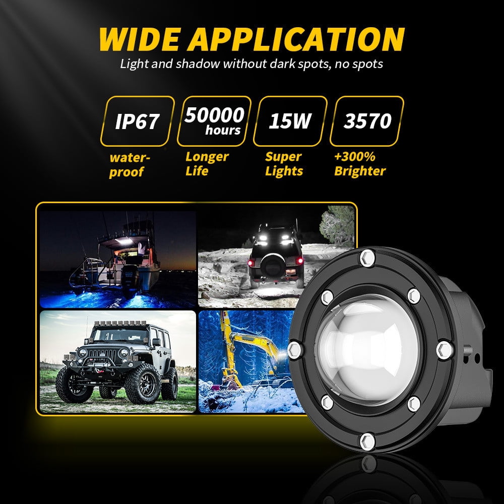 Phyun Pair 3 Inch 8D Lens Led Work Light 6000K White 3500K Yellow Flush Mount Driving Light Fog ...