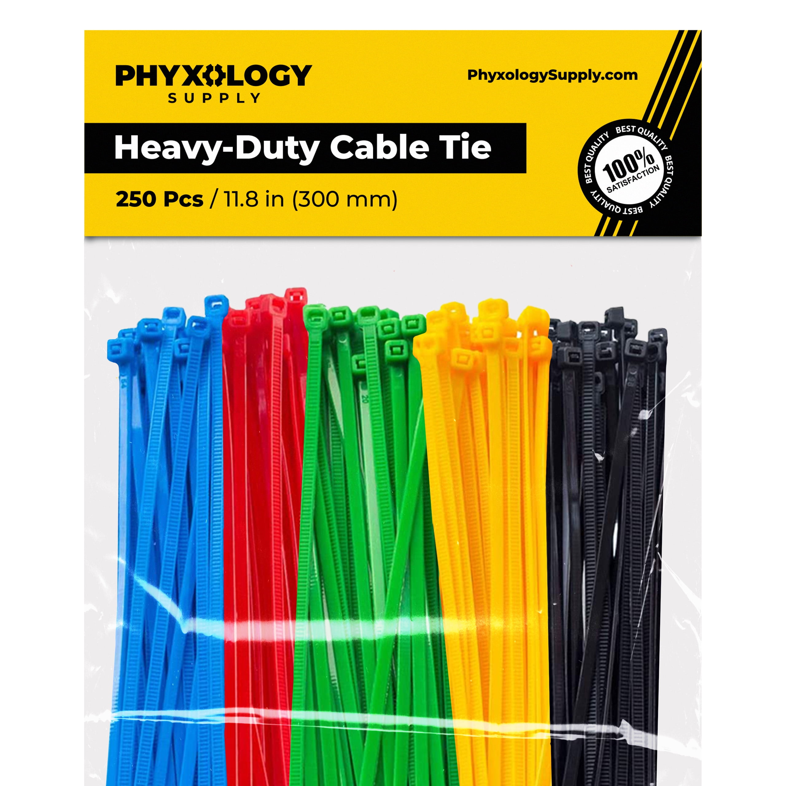 Phyxology 12" Rainbow Colored Heavy Duty Nylon Zip Ties, 250 Bulk Pack ...