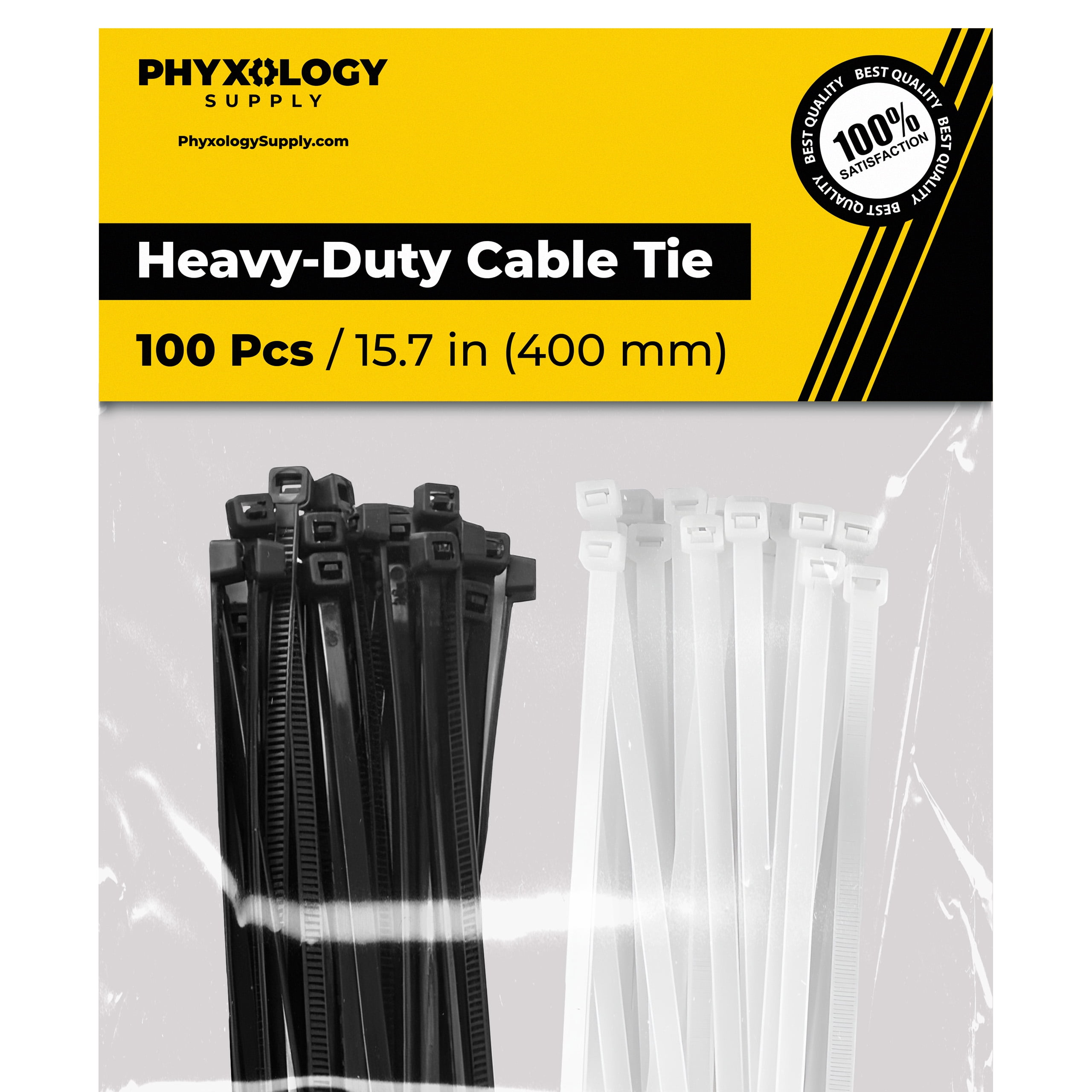 Phyxology 16" Black & White Heavy Duty Nylon Cable Ties, Bulk Pack - Walmart.com