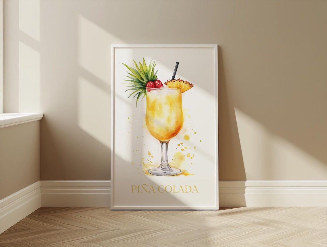 Pi A Colada Tropical Cocktail Wall Art Pina Summer Bar Decor Poster ...