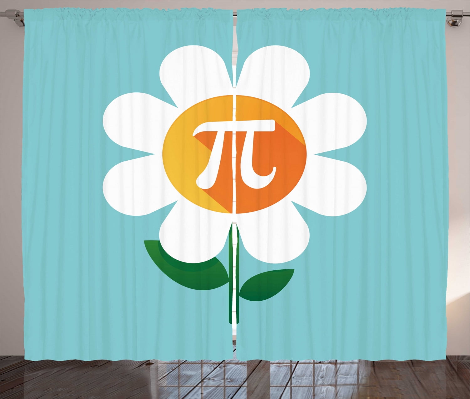 Pi Curtains 2 Panels Set, Number Symbol on Simple Cartoon Daisy Flower ...