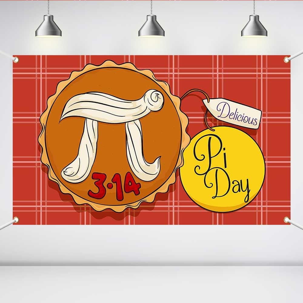 Pi Day Banner - Fun 3.14 Pie Design with Red Plaid Background - Perfect ...