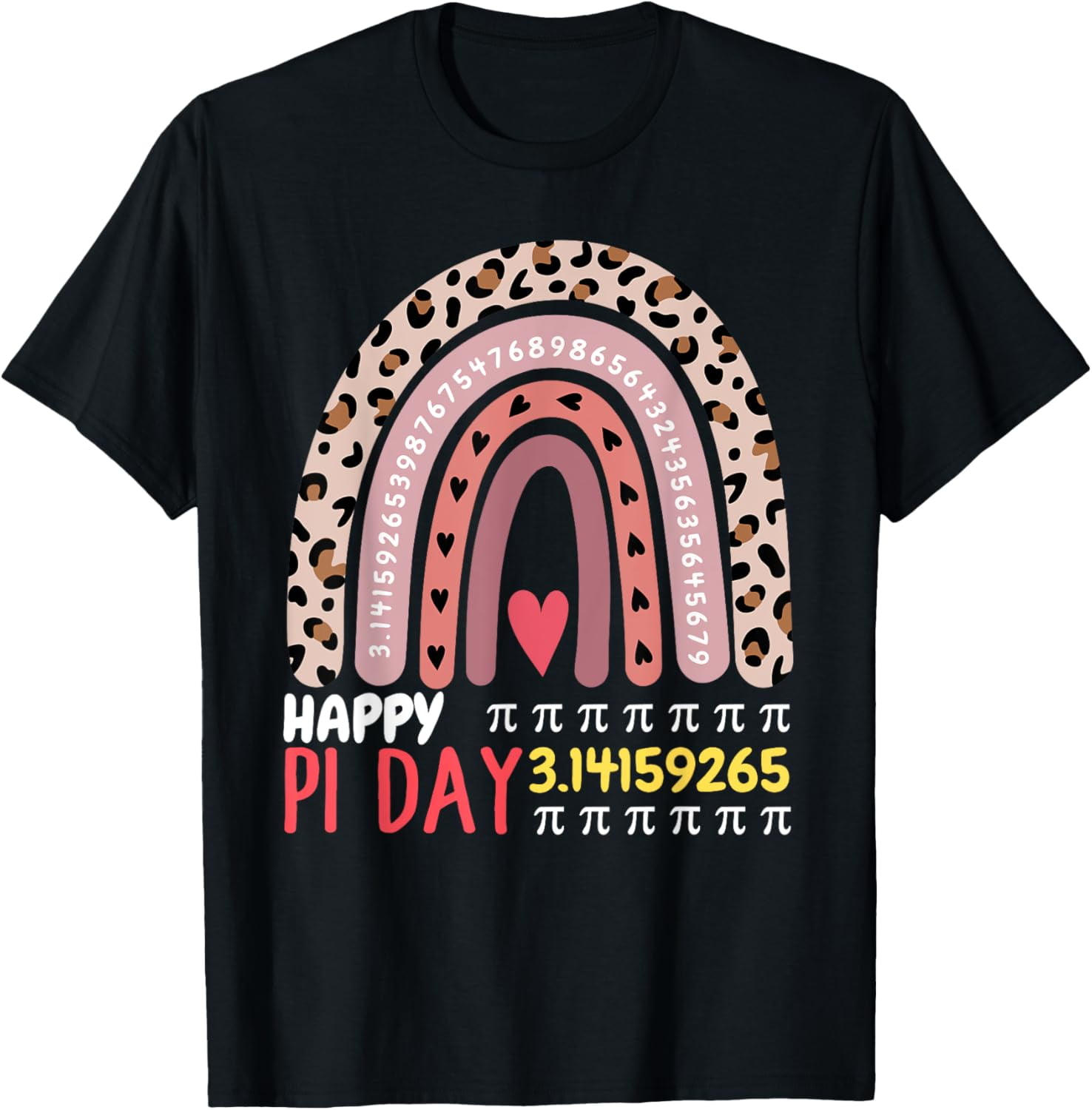 Pi Day Theme Spiral Pi Math Design 3.14 Leopard Rainbow T-Shirt ...