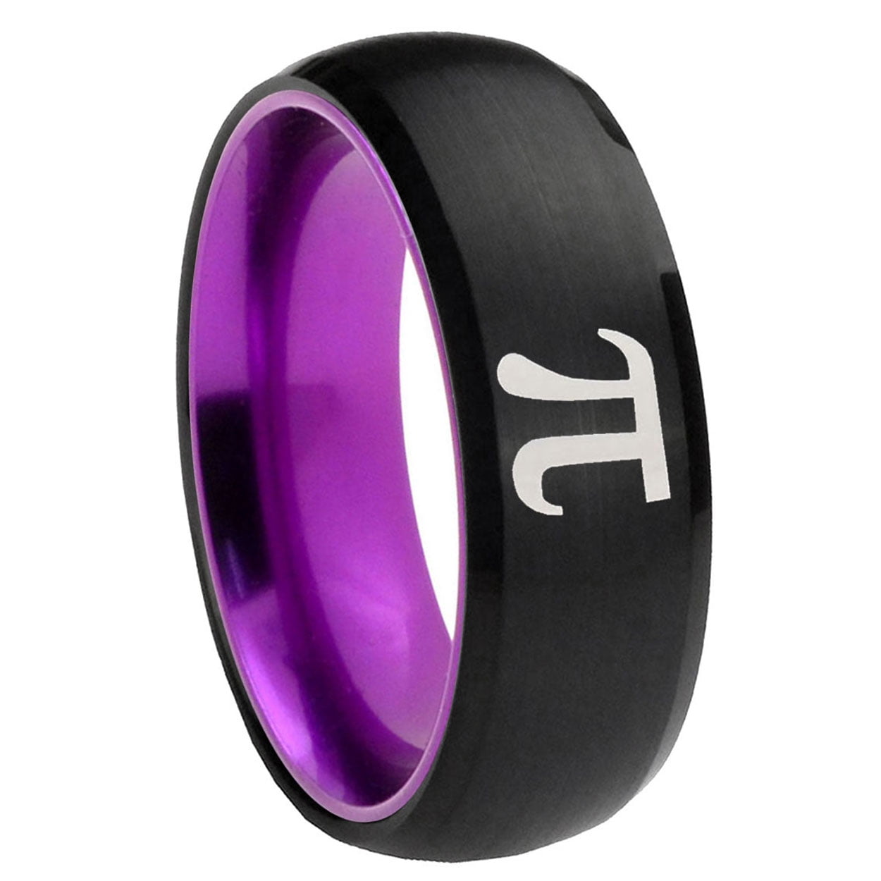 Pi Symbol 8MM Dome Black And Purple Tungsten Carbide Ring - Walmart.com