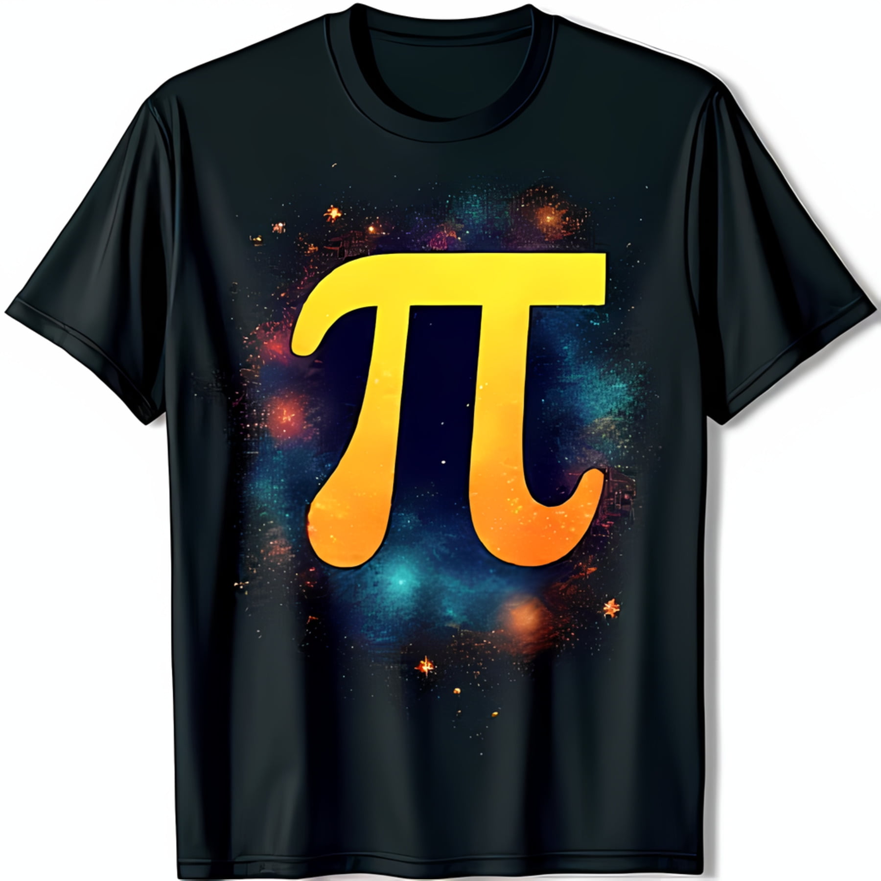 Pi Symbol Black T-Shirt Glittery Yellow Pi Design with Colorful Space ...