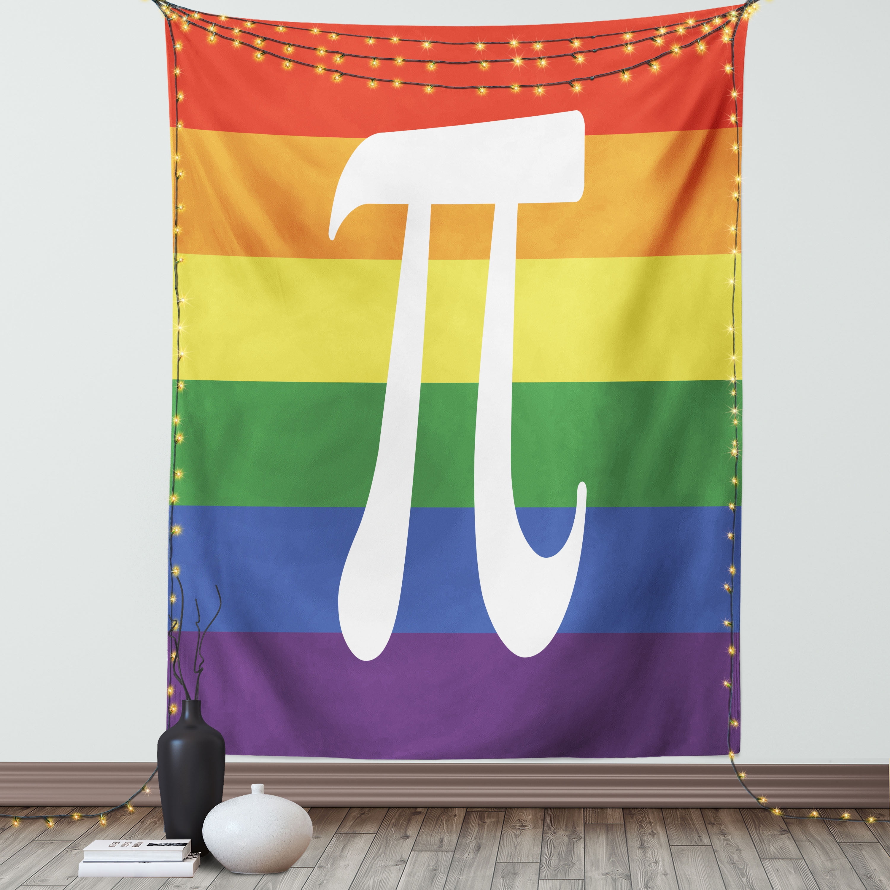 Pi Tapestry, White Special Number Symbol on Rainbow Colors Lines ...