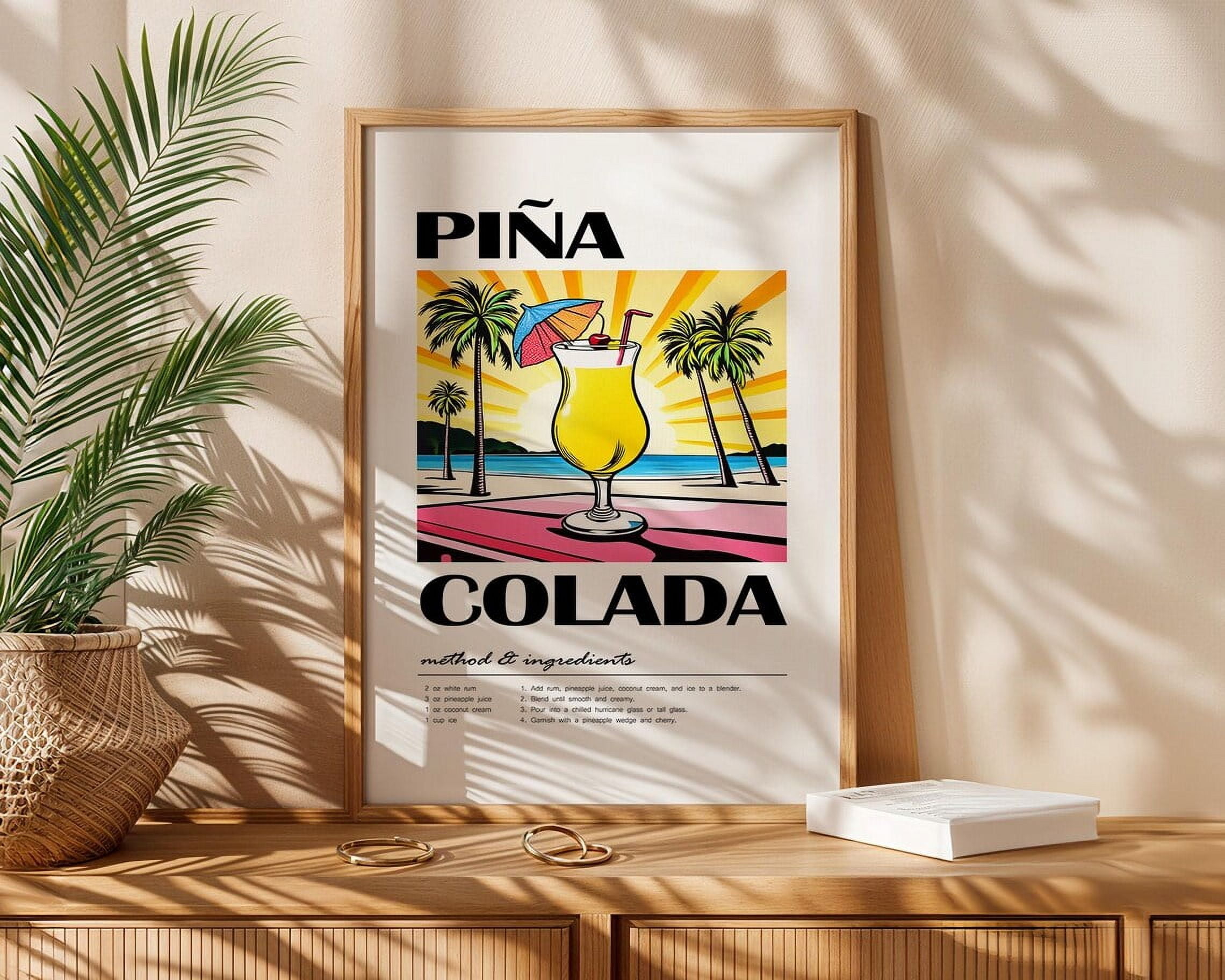 Piña Colada Cocktail Recipe Print, Tropical Bar Wall Art, Premium Matte ...