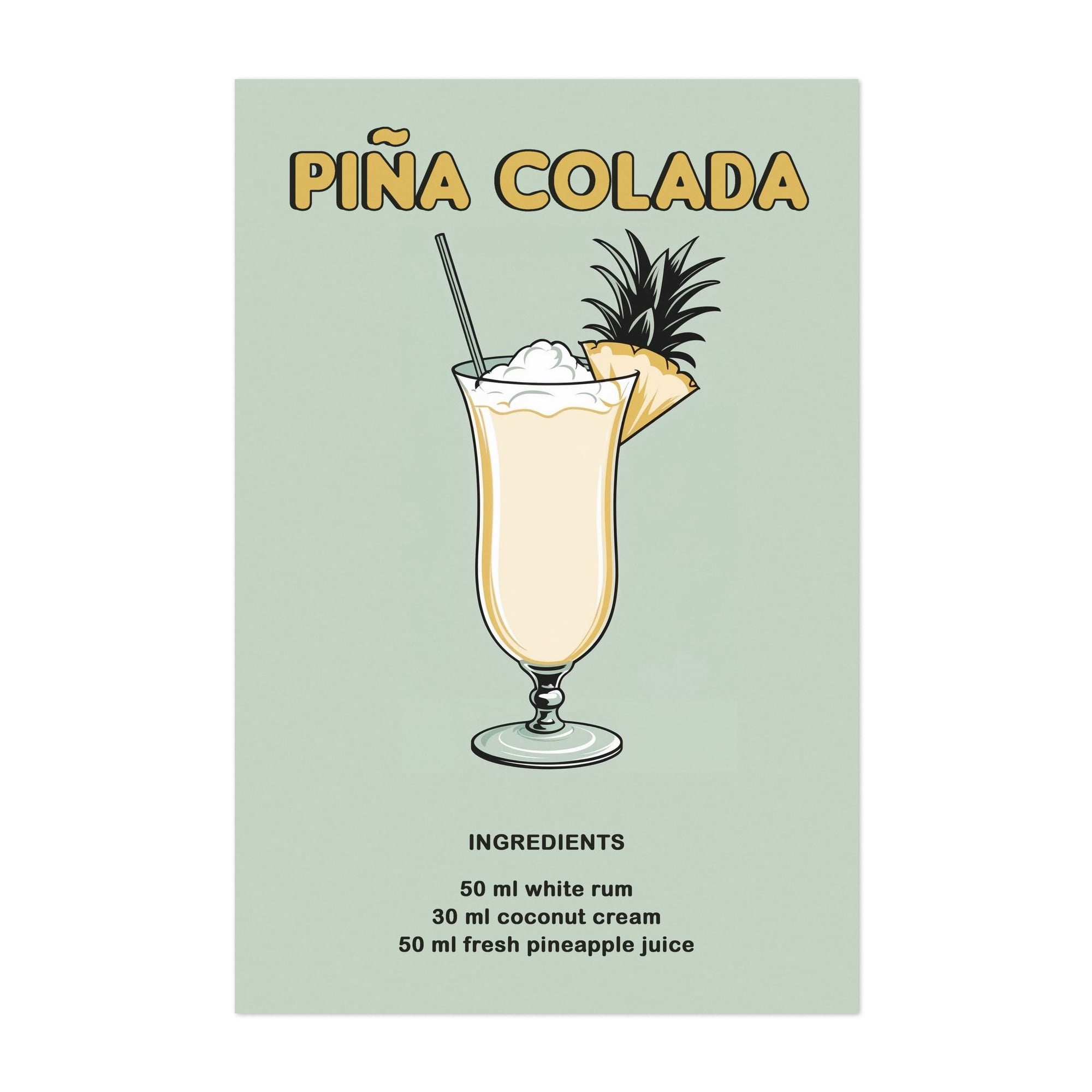 Piña Colada - Puerto Rico Illustration Cocktail Fruit Tropical Summer ...