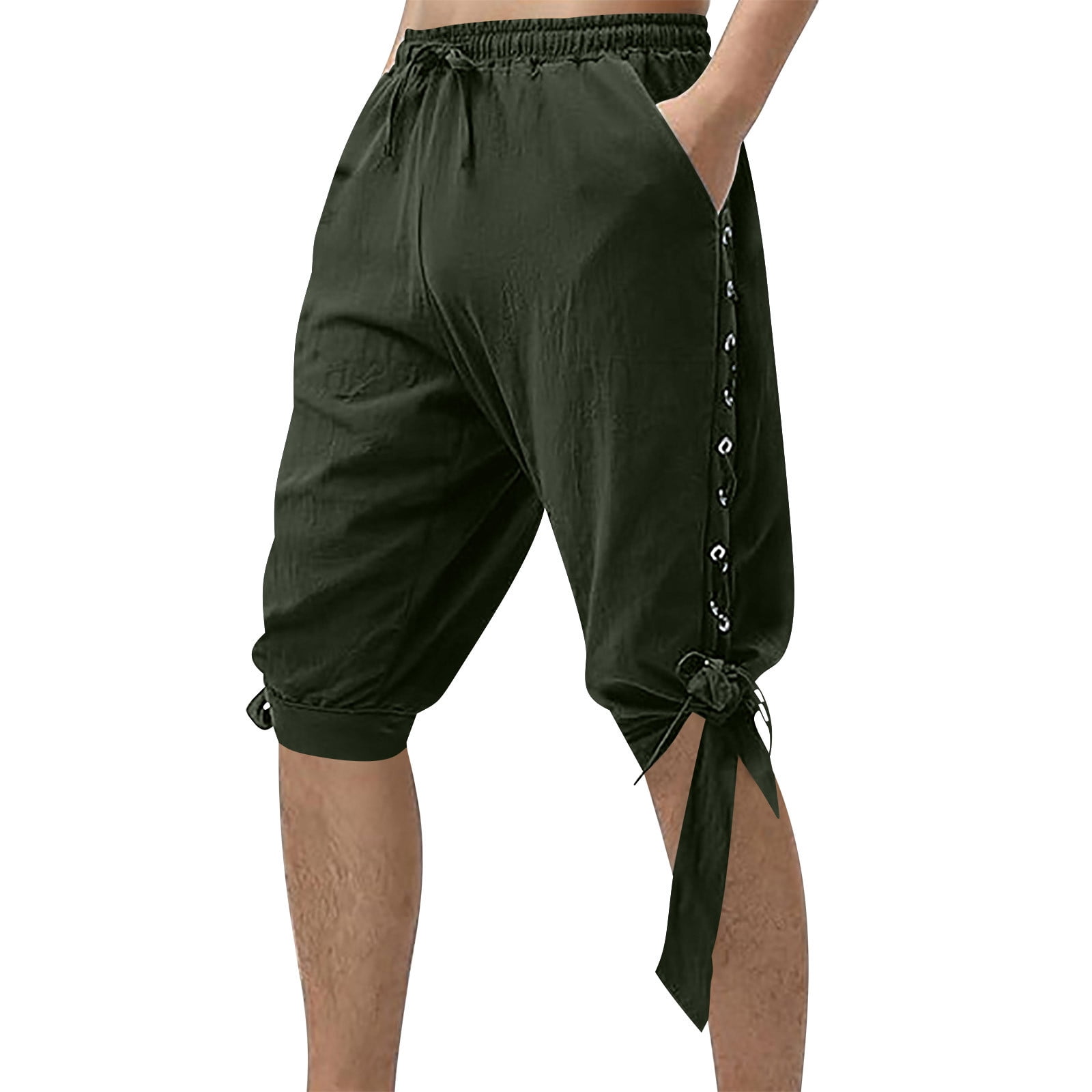 PiGOGI Men's Casual Linen Pirate Pants Medieval Ankle Strap Drawstring ...