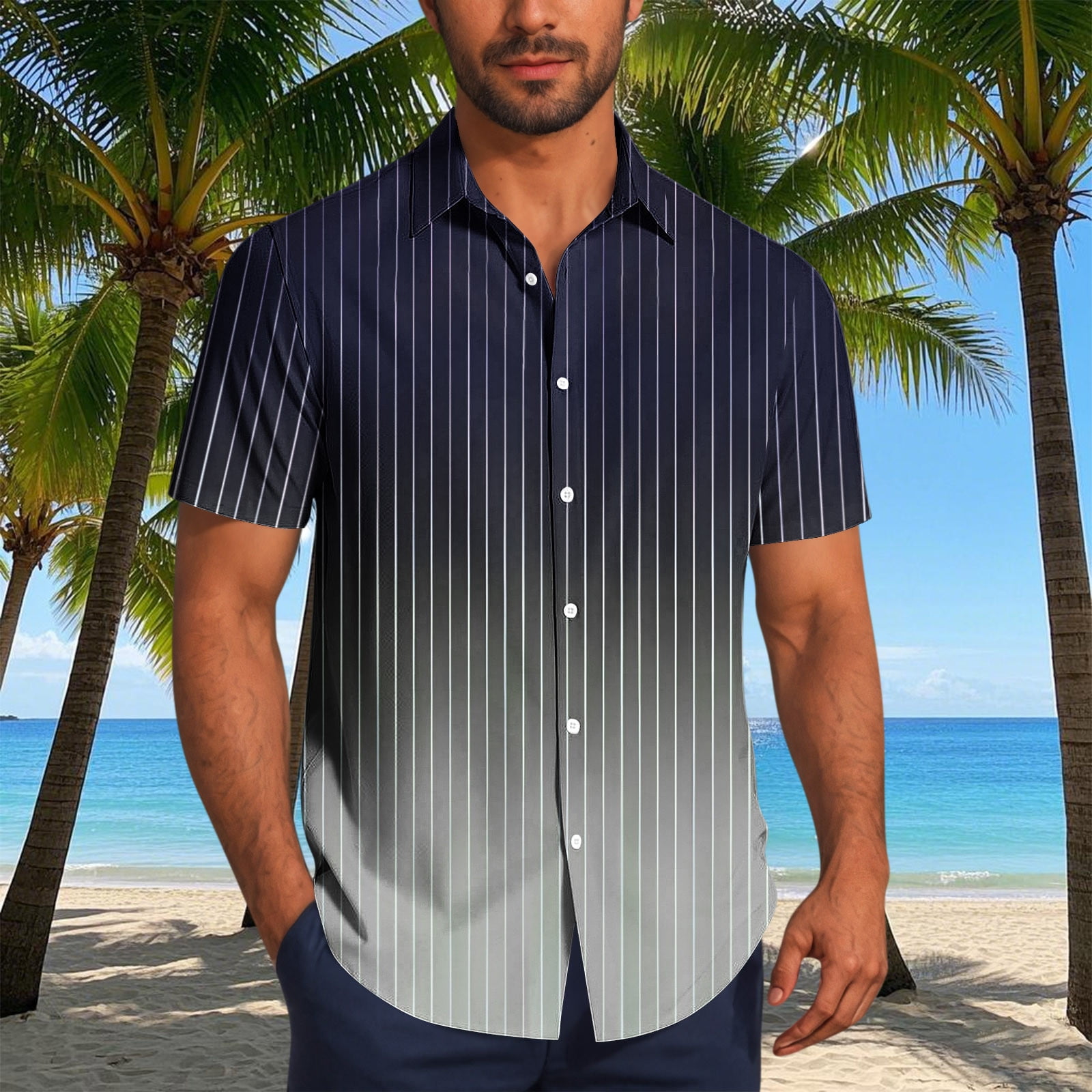 PiGOGI Men's Vintage Bowling Shirt - Short Sleeve Cuban Collar Top ...