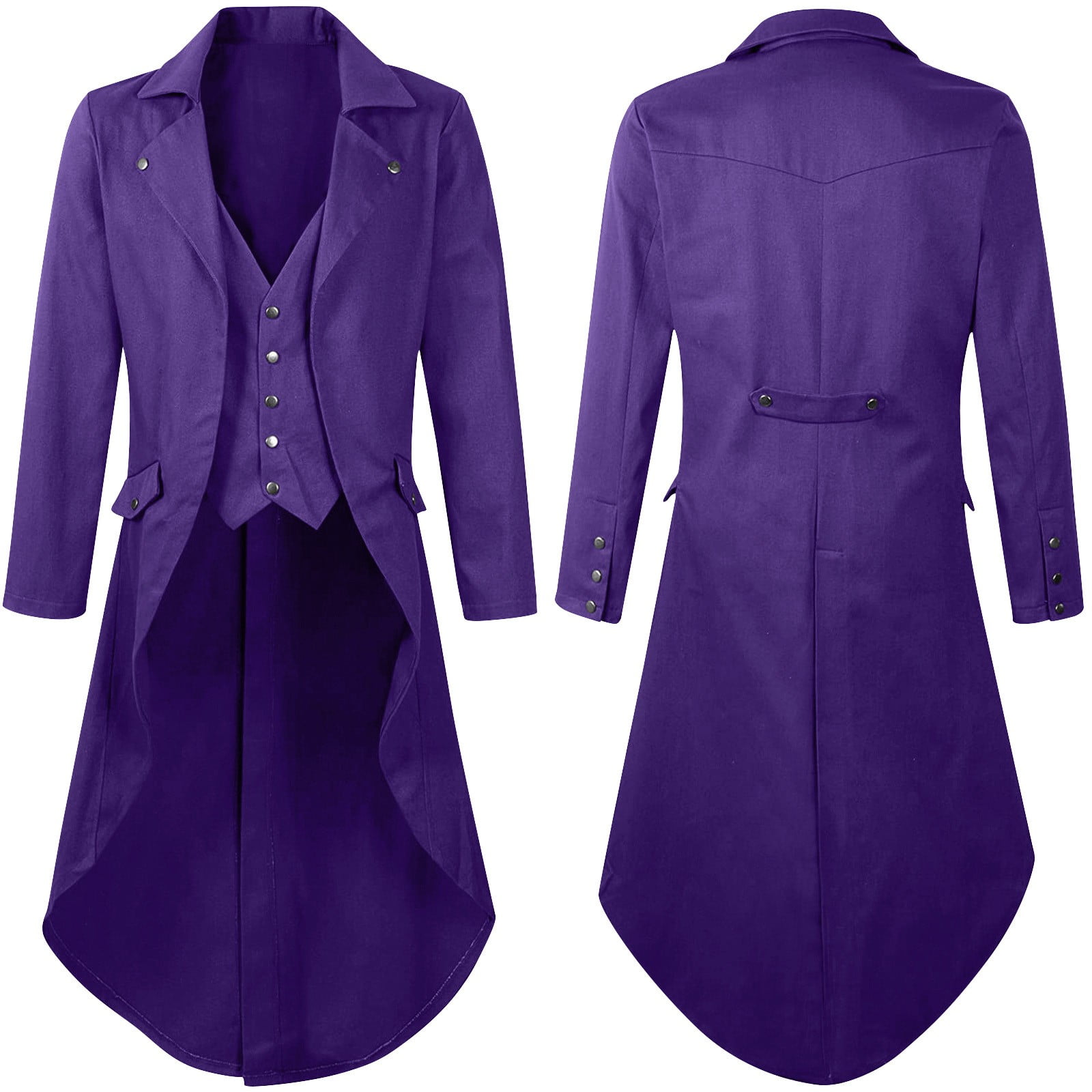 PiGOGI Trench Coat Men Mens Gothic Solid Color Top Steampunk Medieval ...