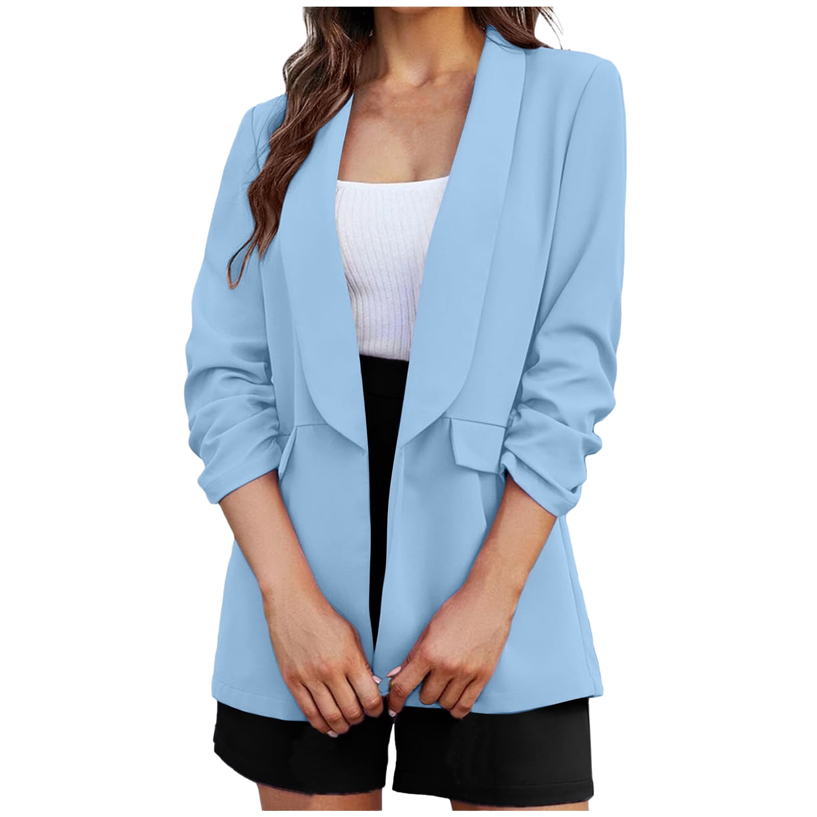 PiGOGI Women's 7/4 Cuff Fold Buckle Suit Coat - Long Sleeve Casual ...