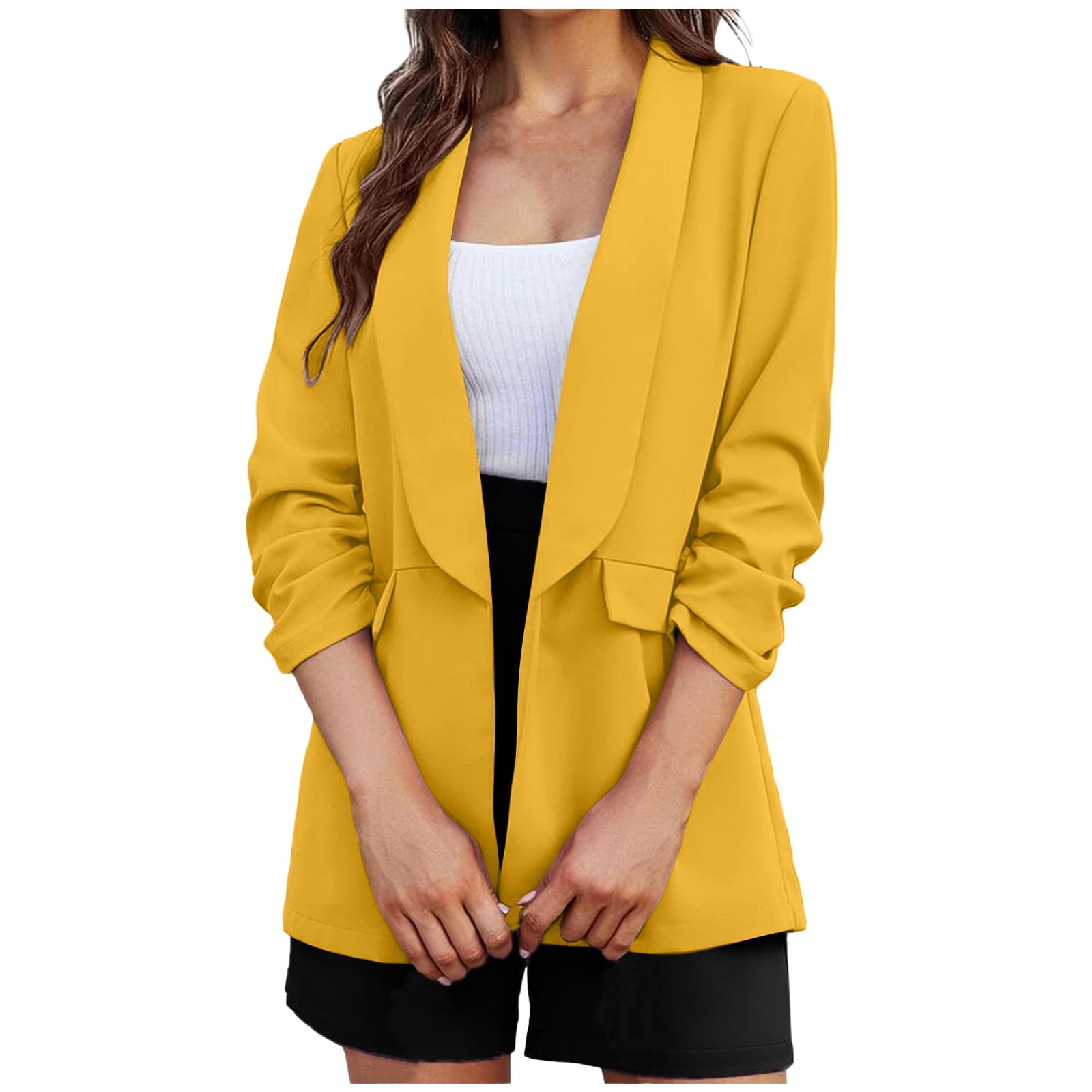 PiGOGI Women's 7/4 Cuff Fold Buckle Suit Coat - Long Sleeve Casual ...