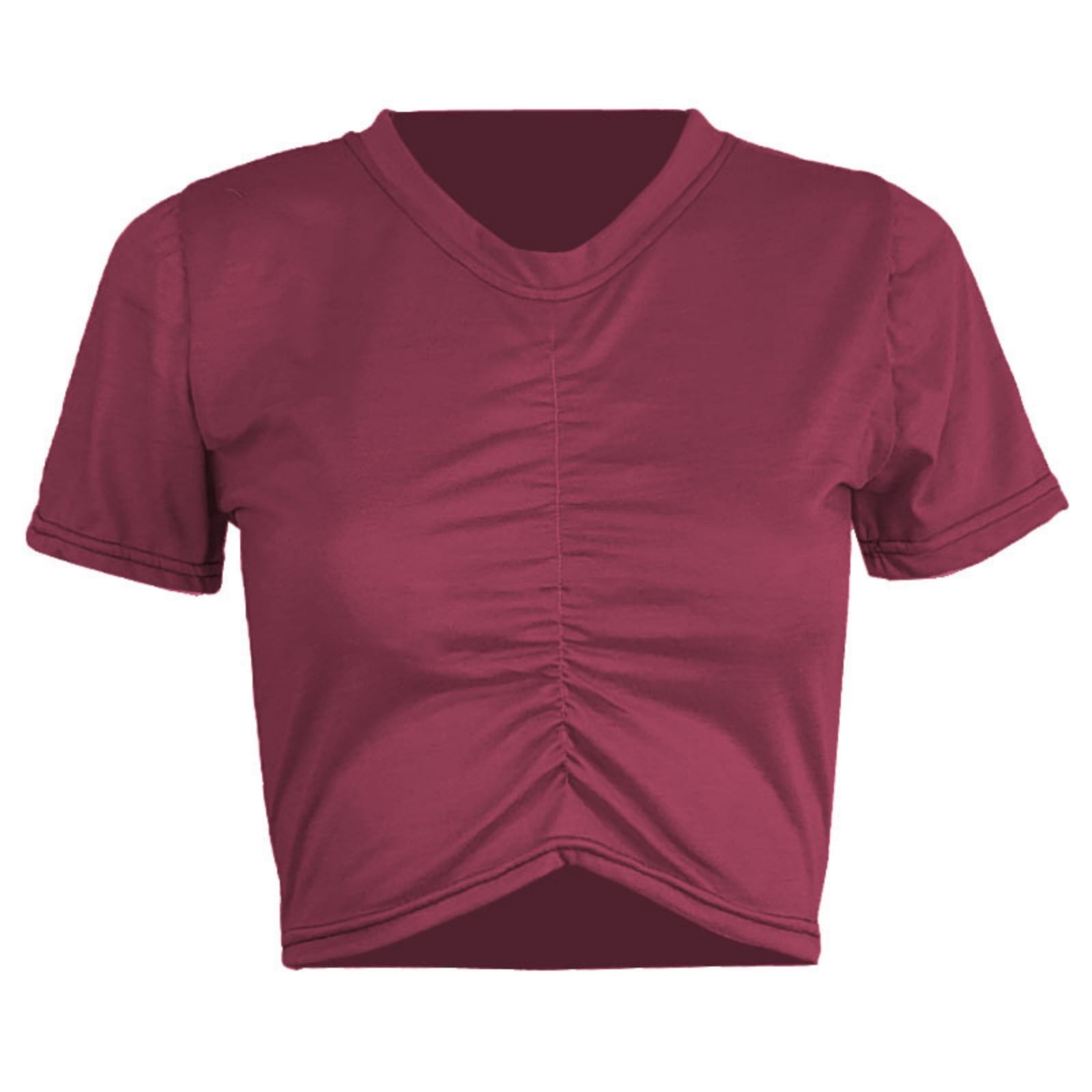 PiGOGI Women's Casual Solid Color Short Sleeve Round Neck Pleated T ...