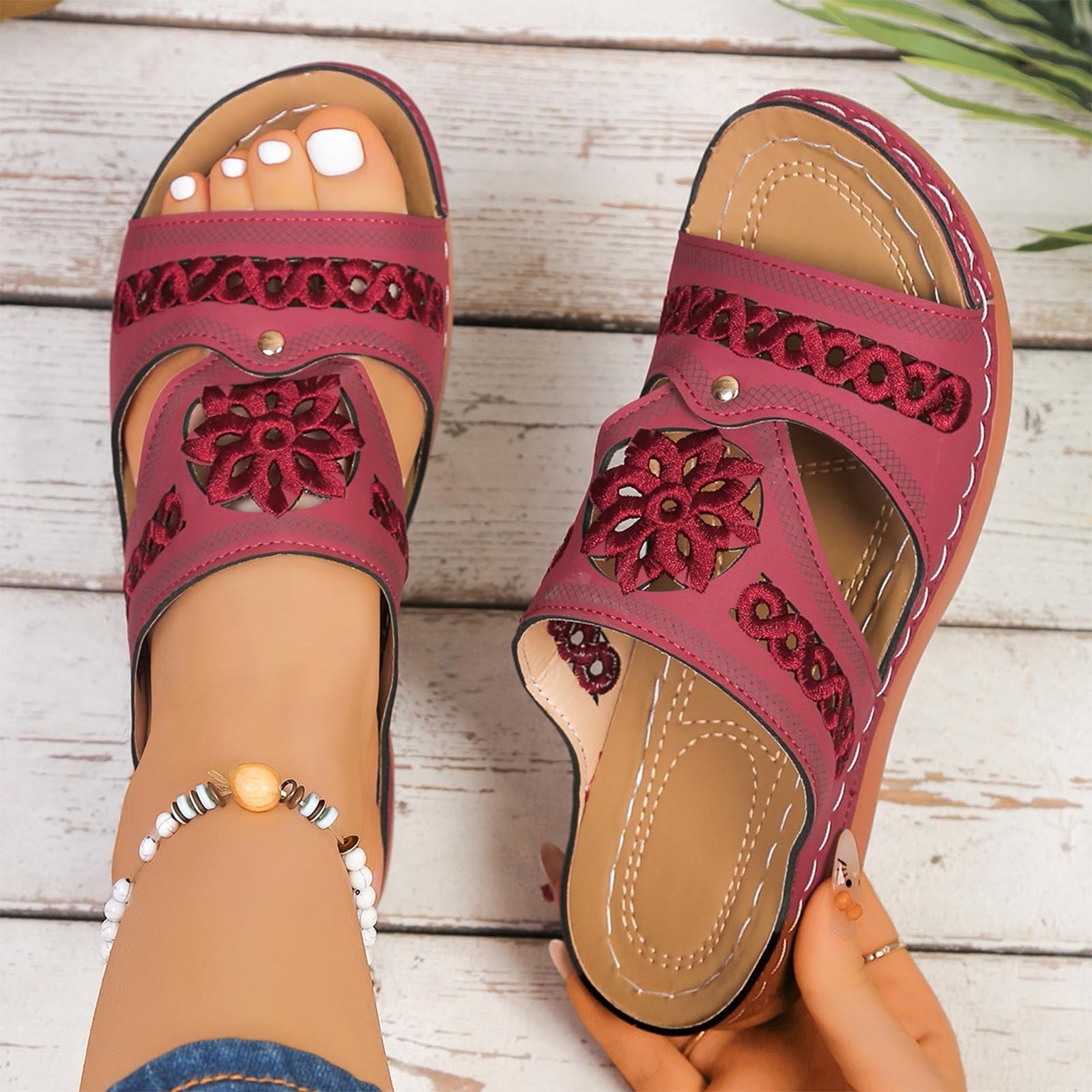 PiGOGI Women's Decorated Wedge Heel Mules Padded Insole Open Toe ...