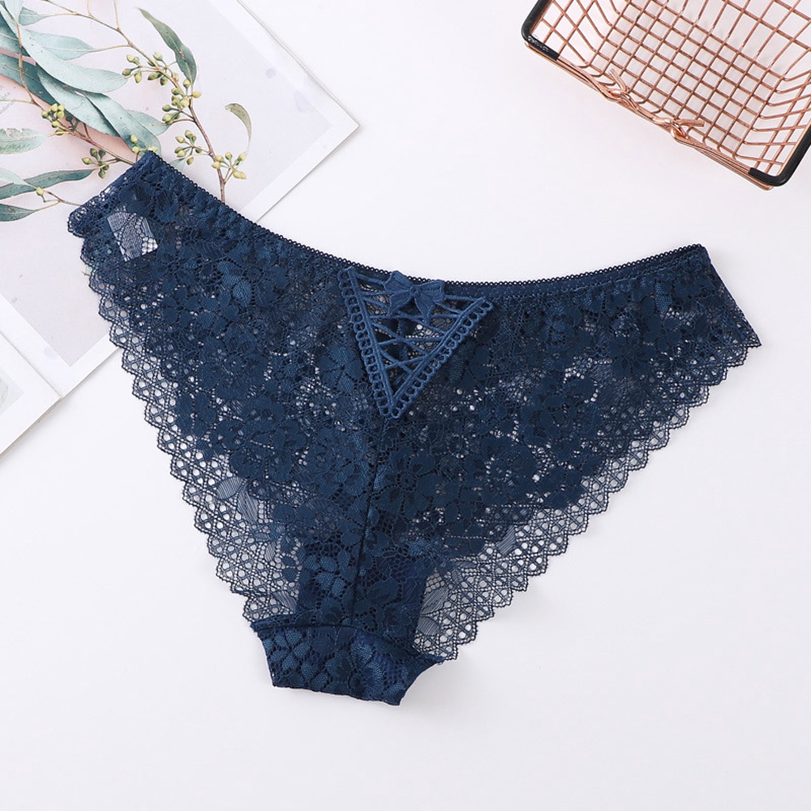 PiGOGI Women's Lace Waist Underwear - Sexy Bow Briefs - S to XL ...