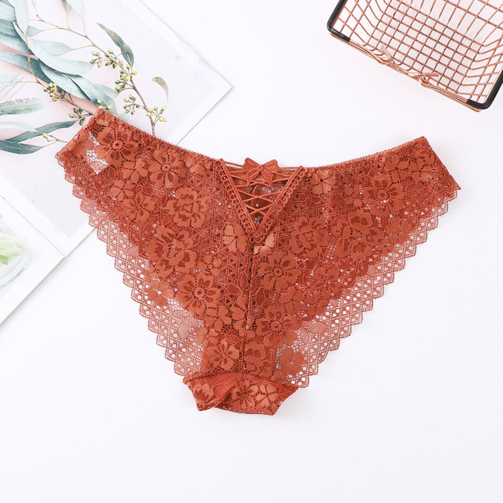 PiGOGI Women's Lace Waist Underwear - Sexy Bow Briefs - S to XL ...
