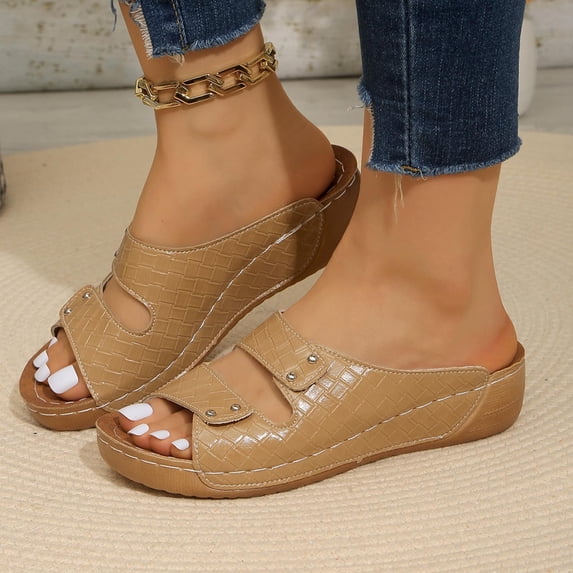 PiGOGI Women's Lightweight Wedge Sandals Open Toe Beach Slides Non-Slip ...